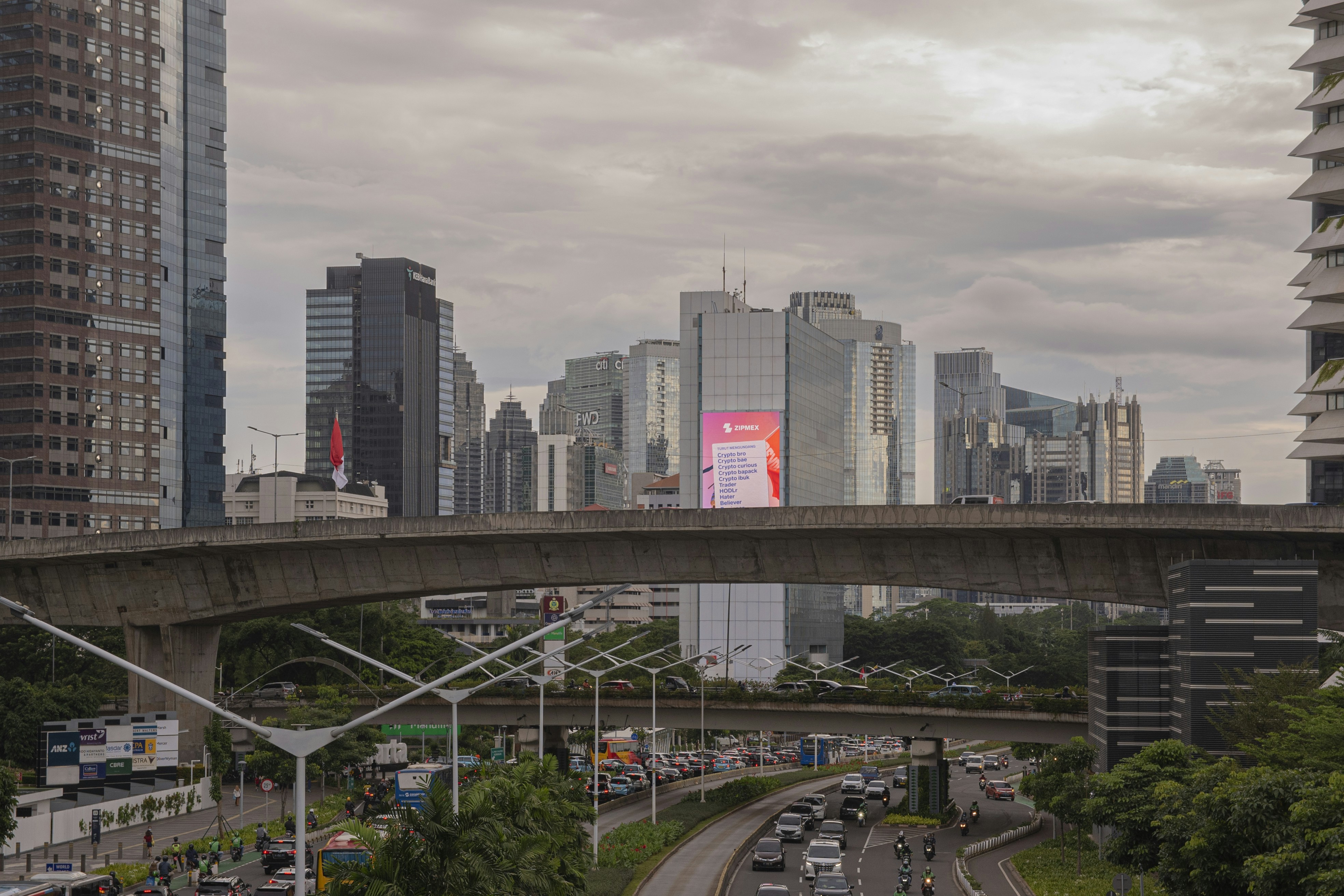 Urban Overpass Overlook: Cityscape Midday from the Boulevard
