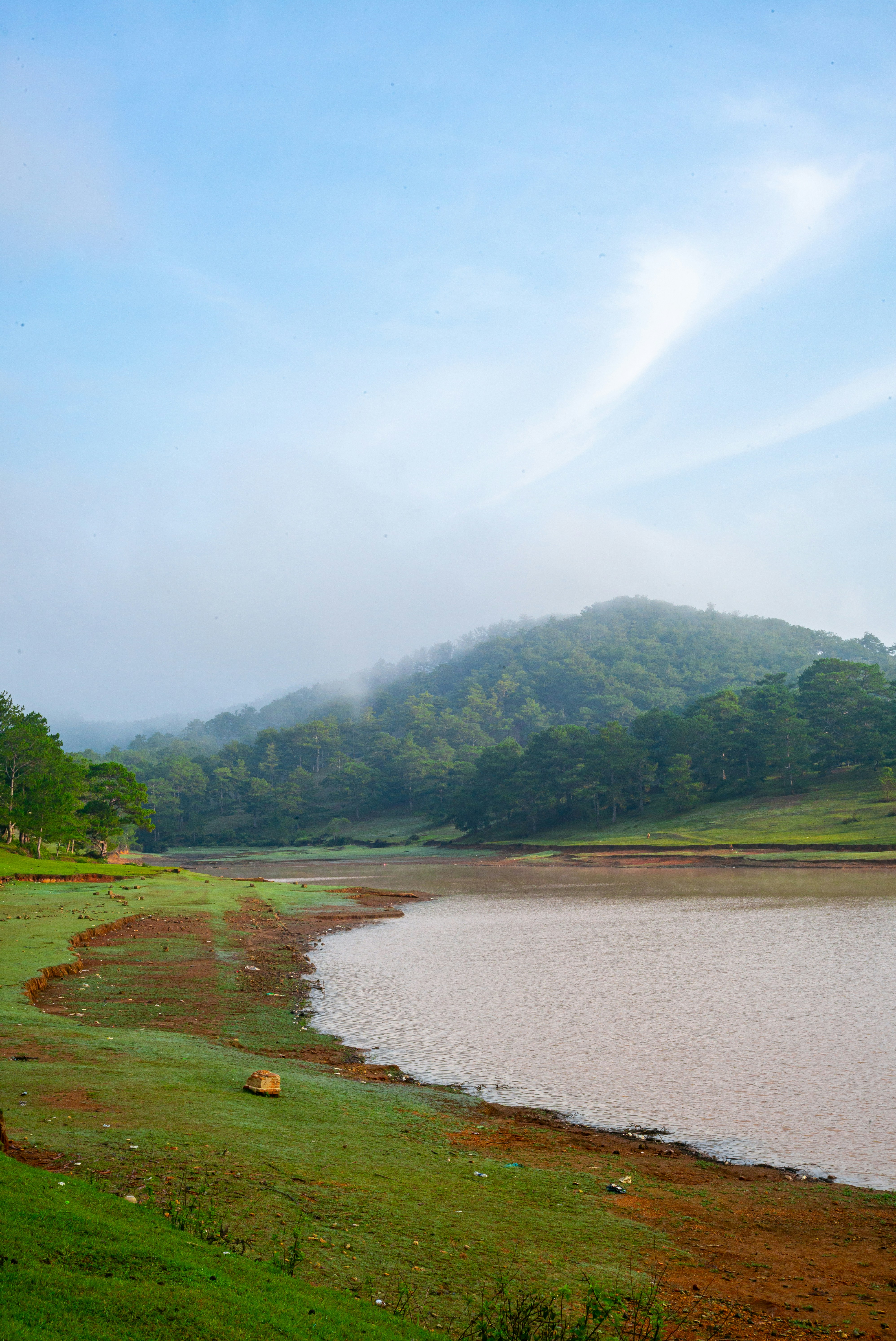 Dawn Mist Over Serene Lake Bend
