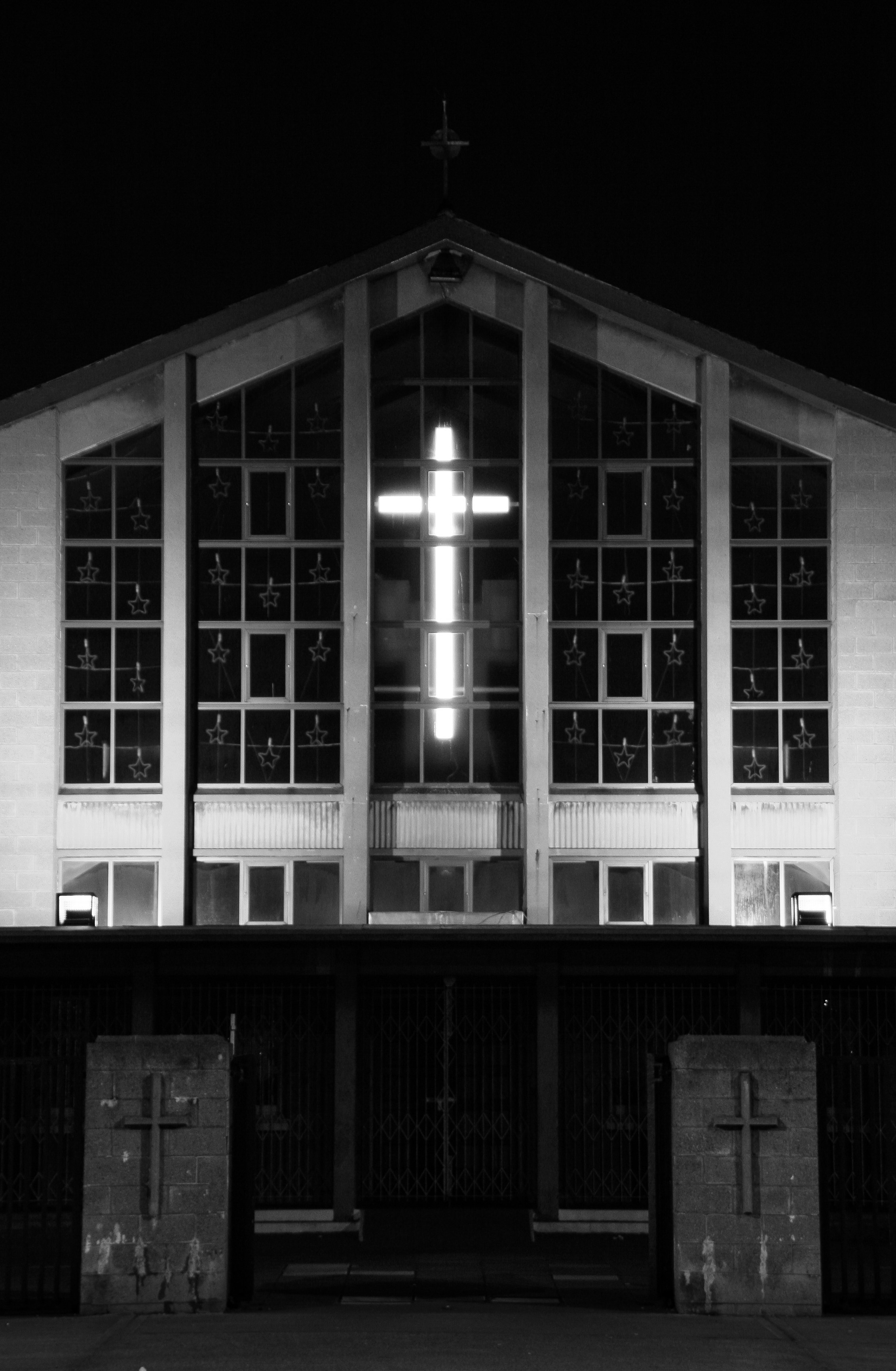 Gilded Cross: Night Facade of the Chapel