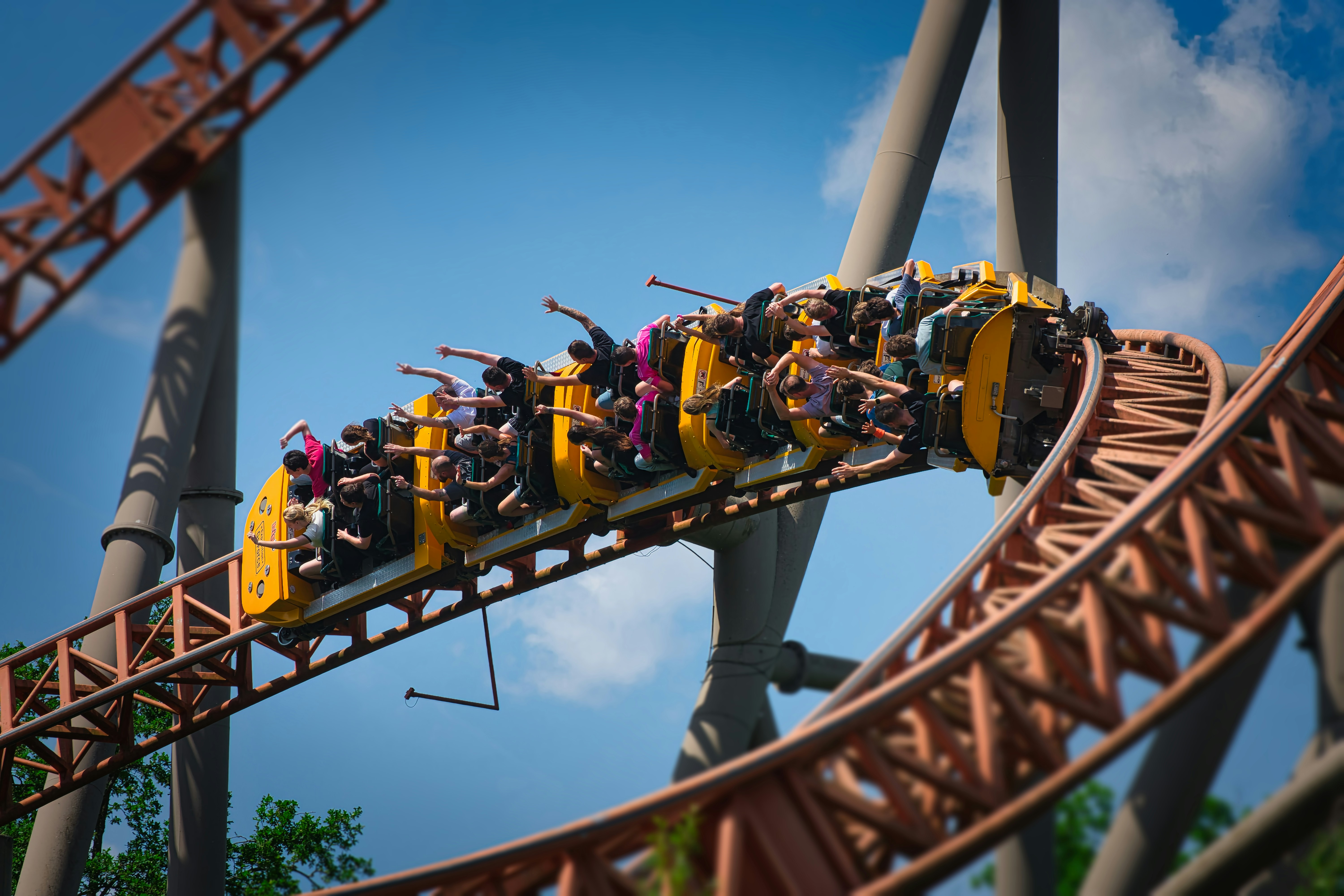 Thrill Train Races Along a Sunlit Steel Crest