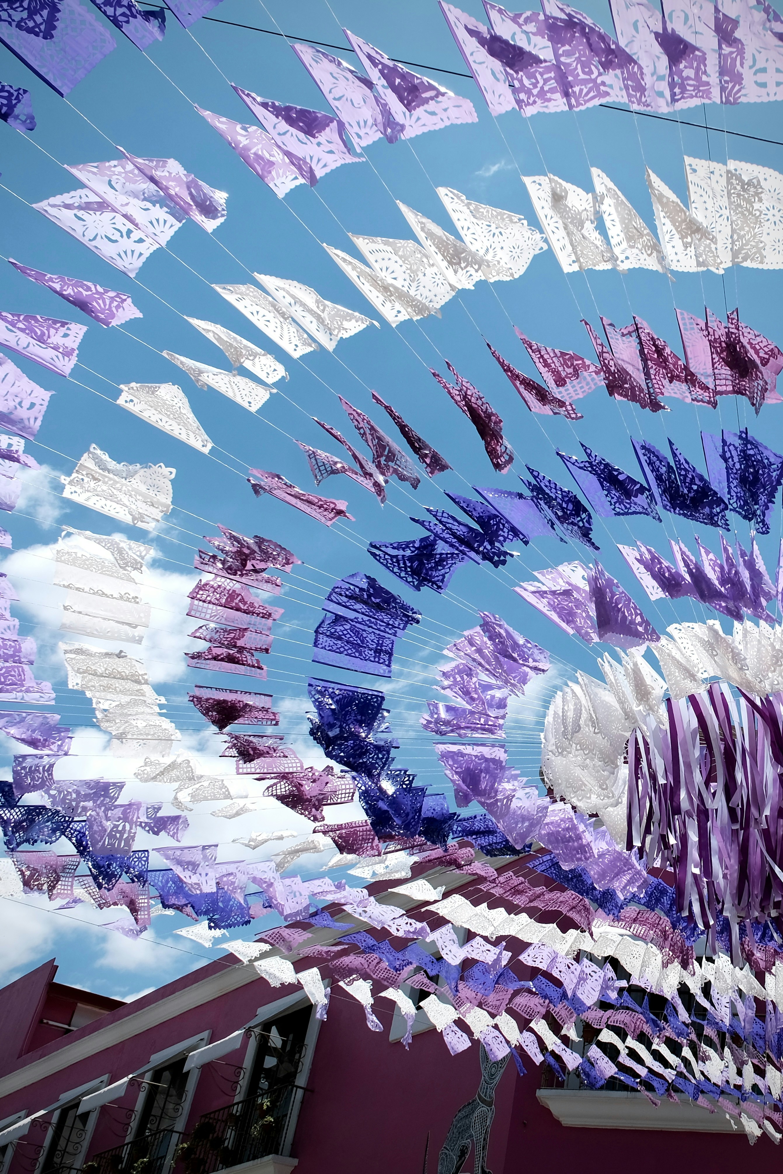 Kaleidoscopic Parade: Paper Flags Dizzying the Sky