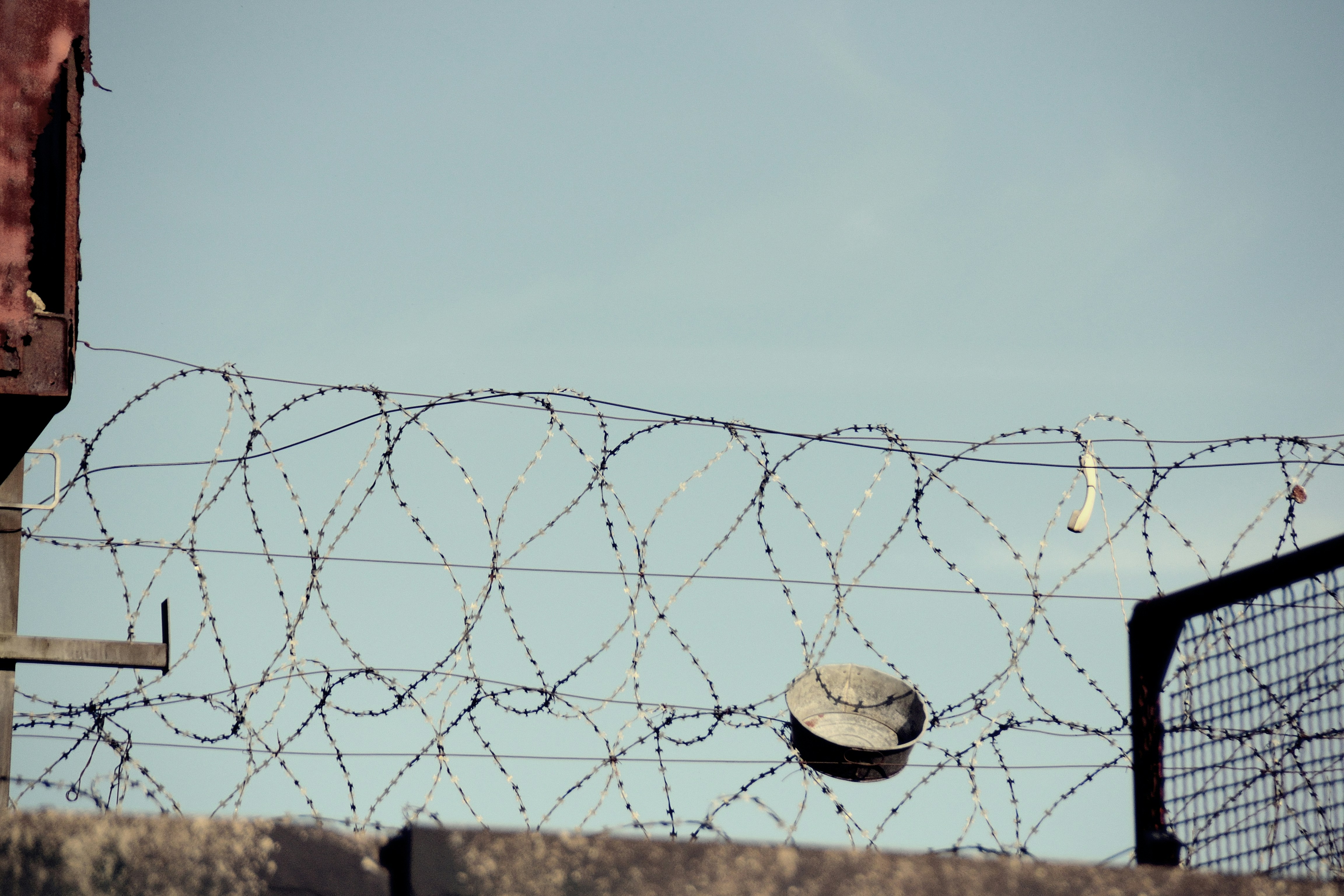 Barbed Horizon: A Barbed Wire Scene Under Clear Sky