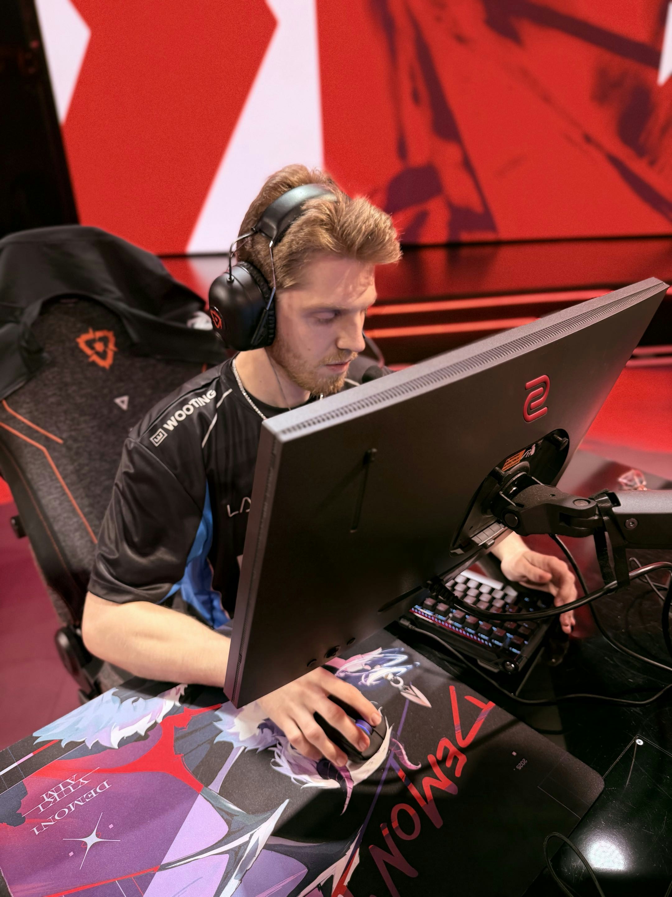 Focused Gamer: Neon-lit Studio Ritual with the Ergonomic Monitor