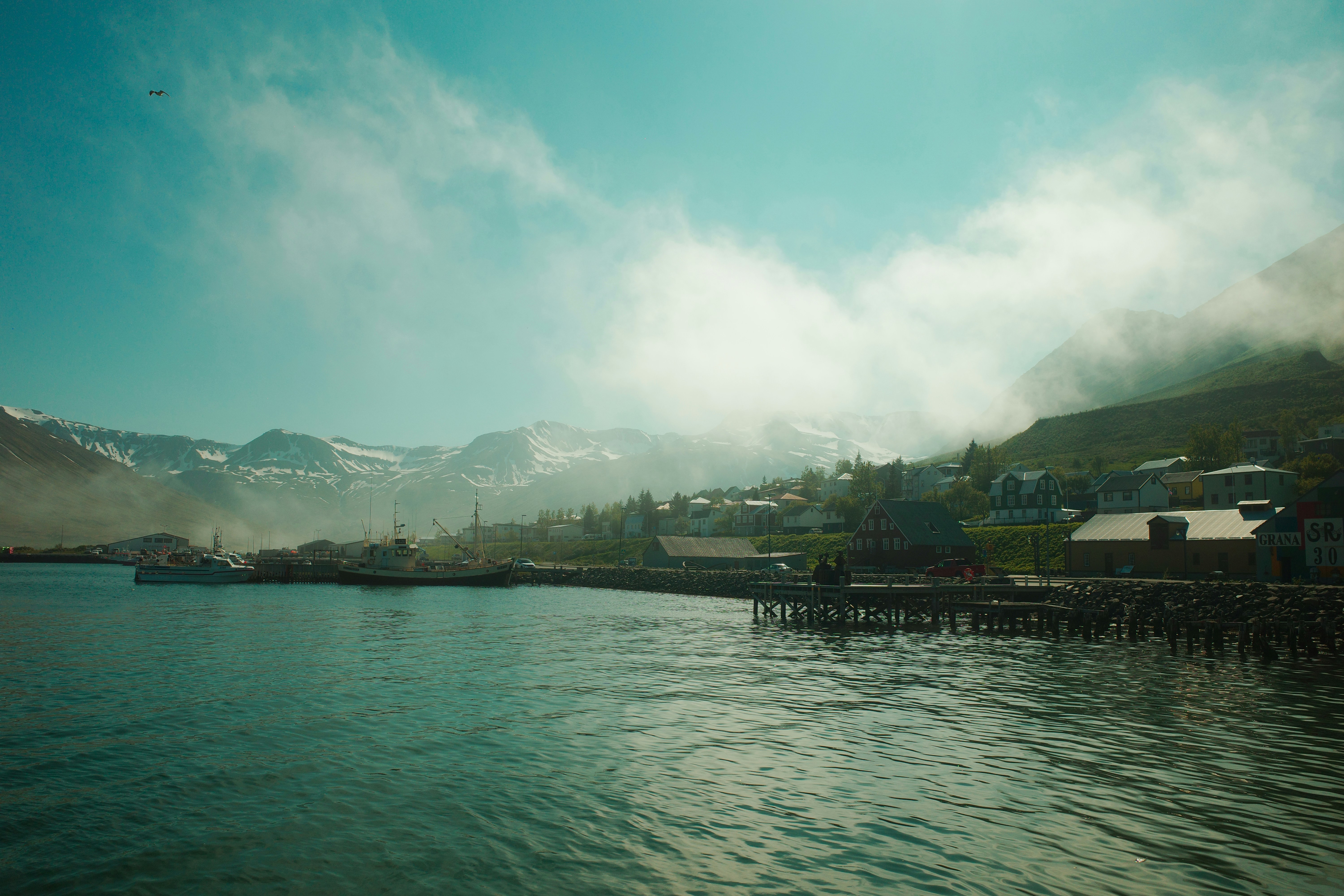 Harbor Mist Over Fjord Village