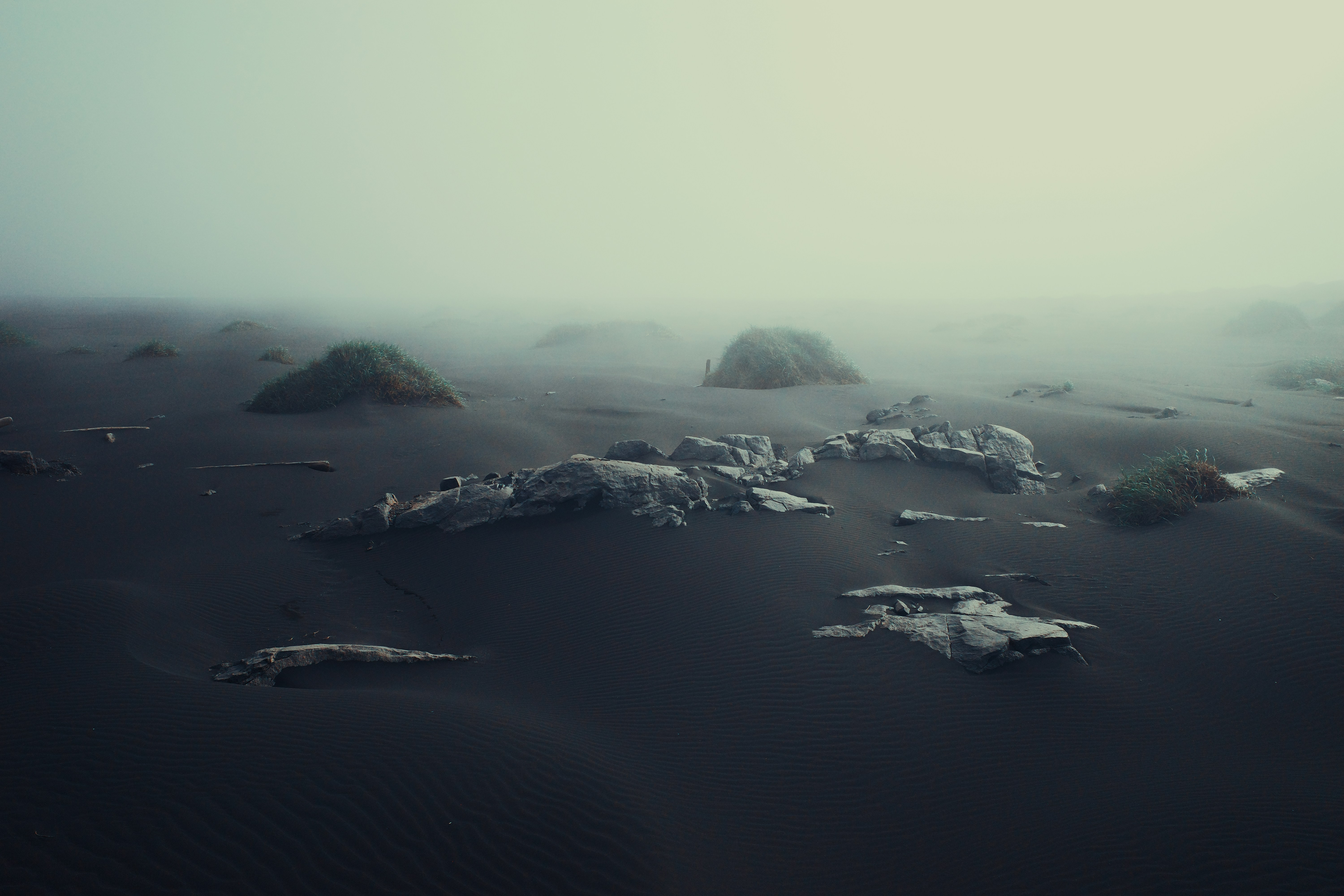 Mist on Silent Dune: Fragments of Rock in A Deserted Plain