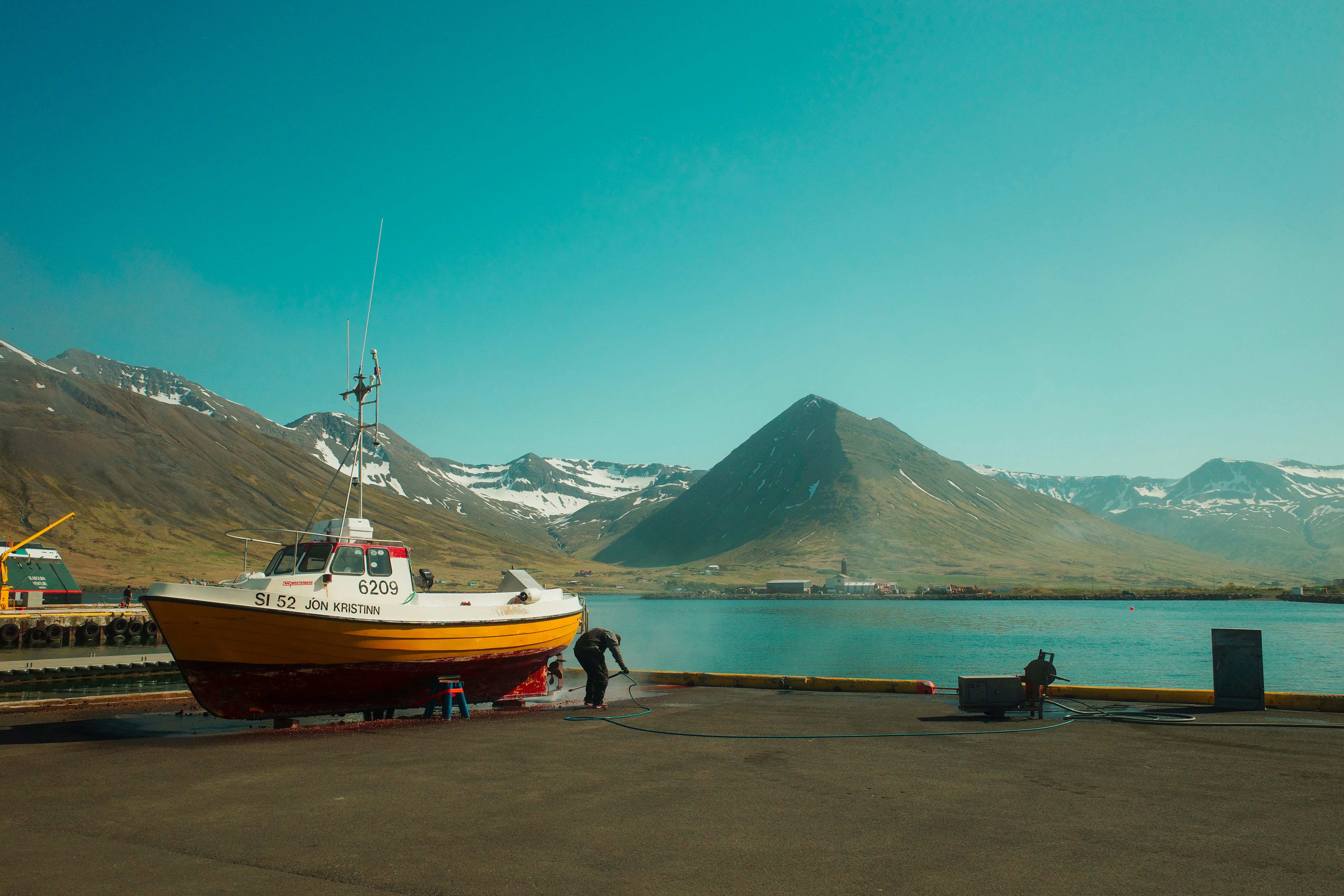 Harbor Vessel Seated at Dusk of Mountain Foothills