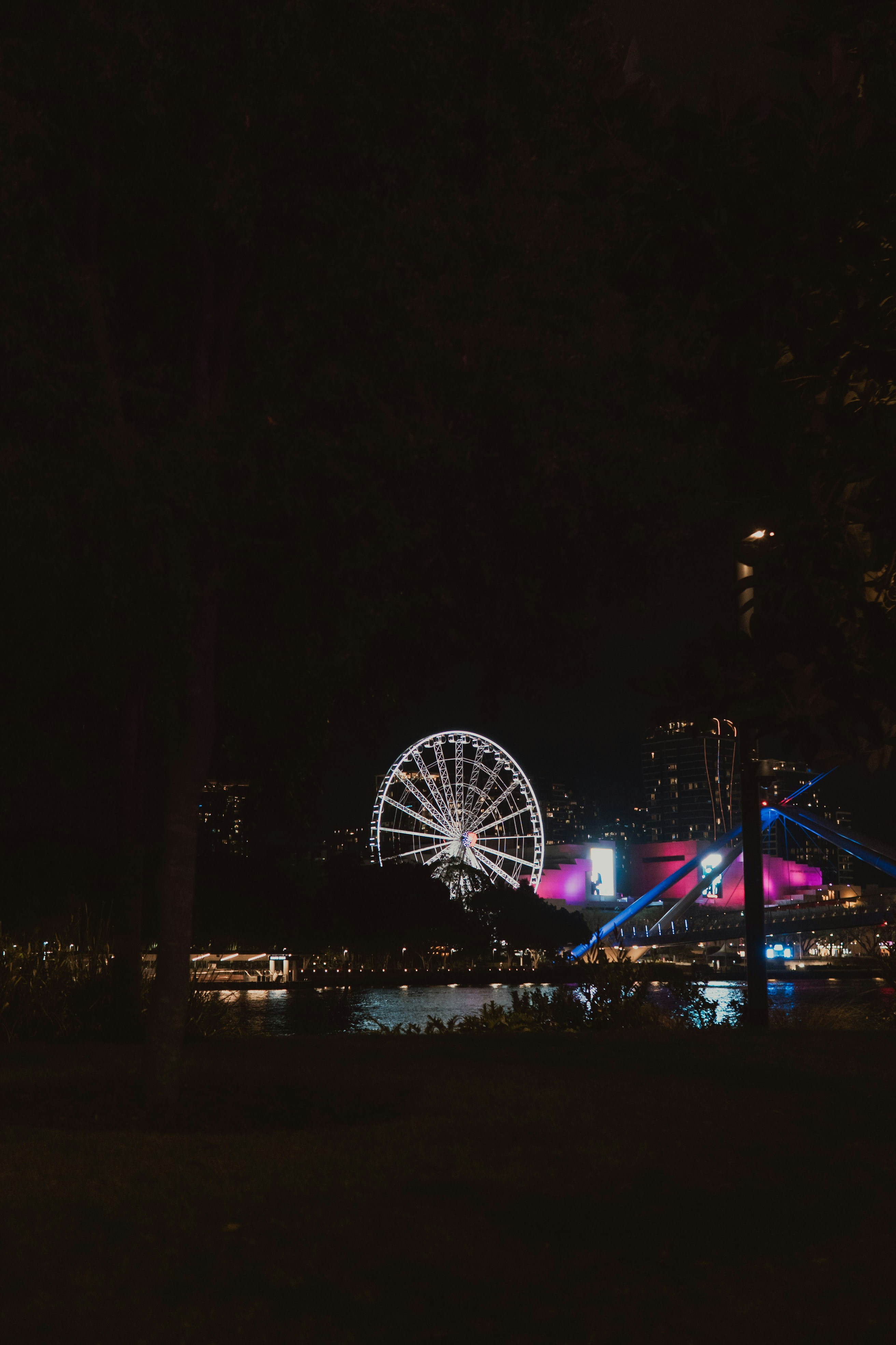 Night Lights by the Water: Ferris Wheel and Cityscape