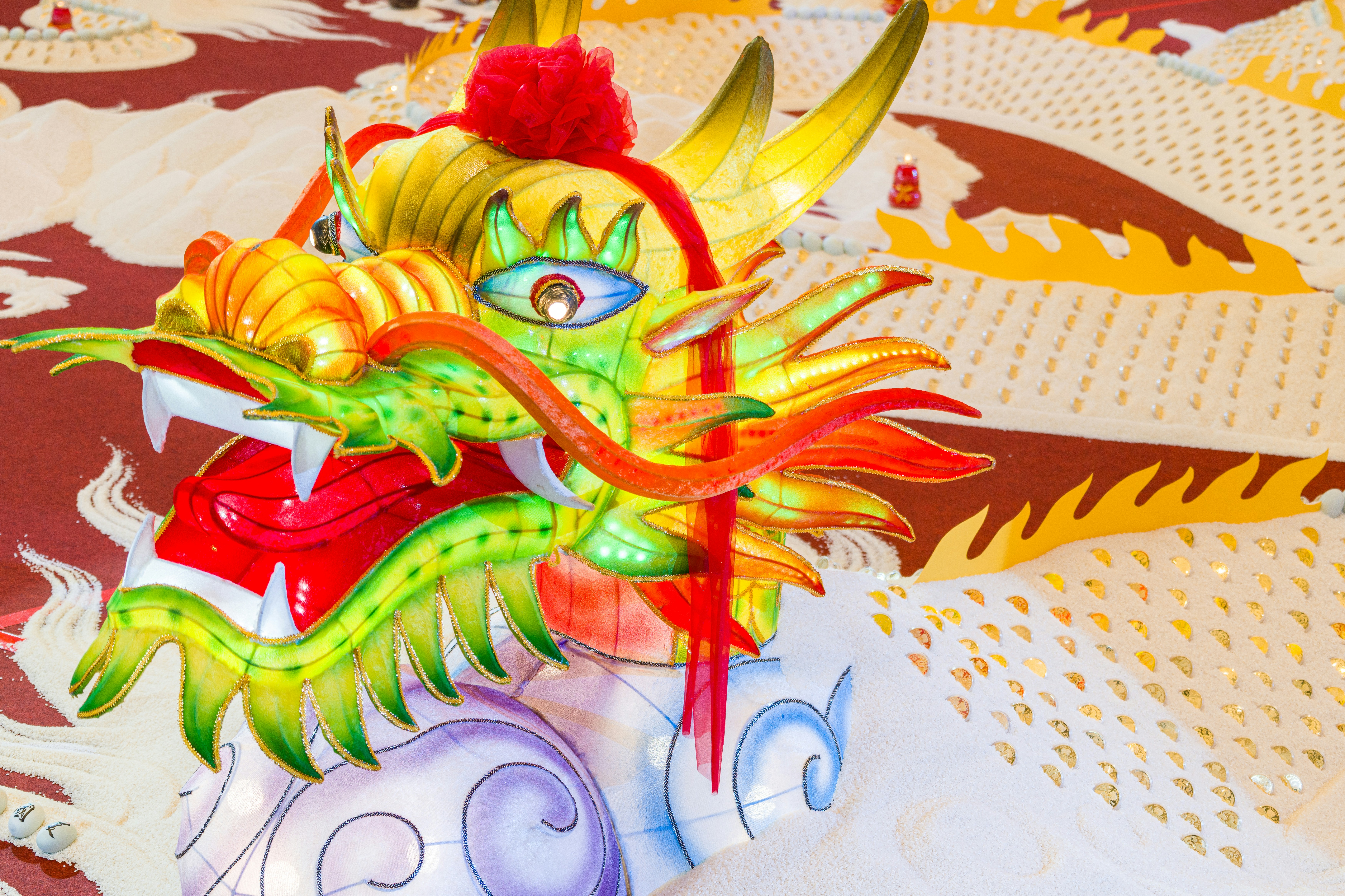 Vibrant Dragon Facade: Illuminated Carnival Serpent