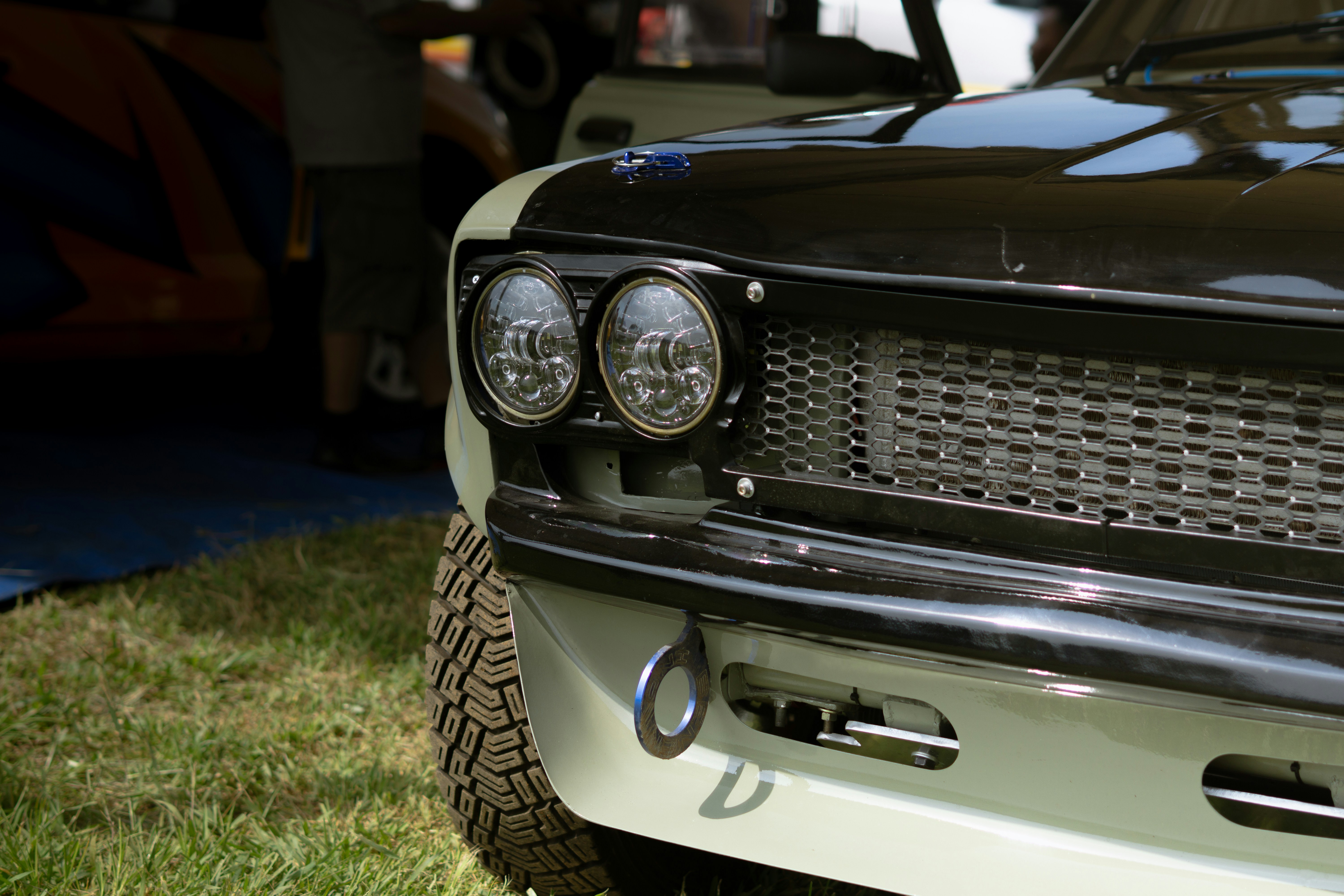 Chrome Grille and Round Lights: A Classic Car Restored to Shine