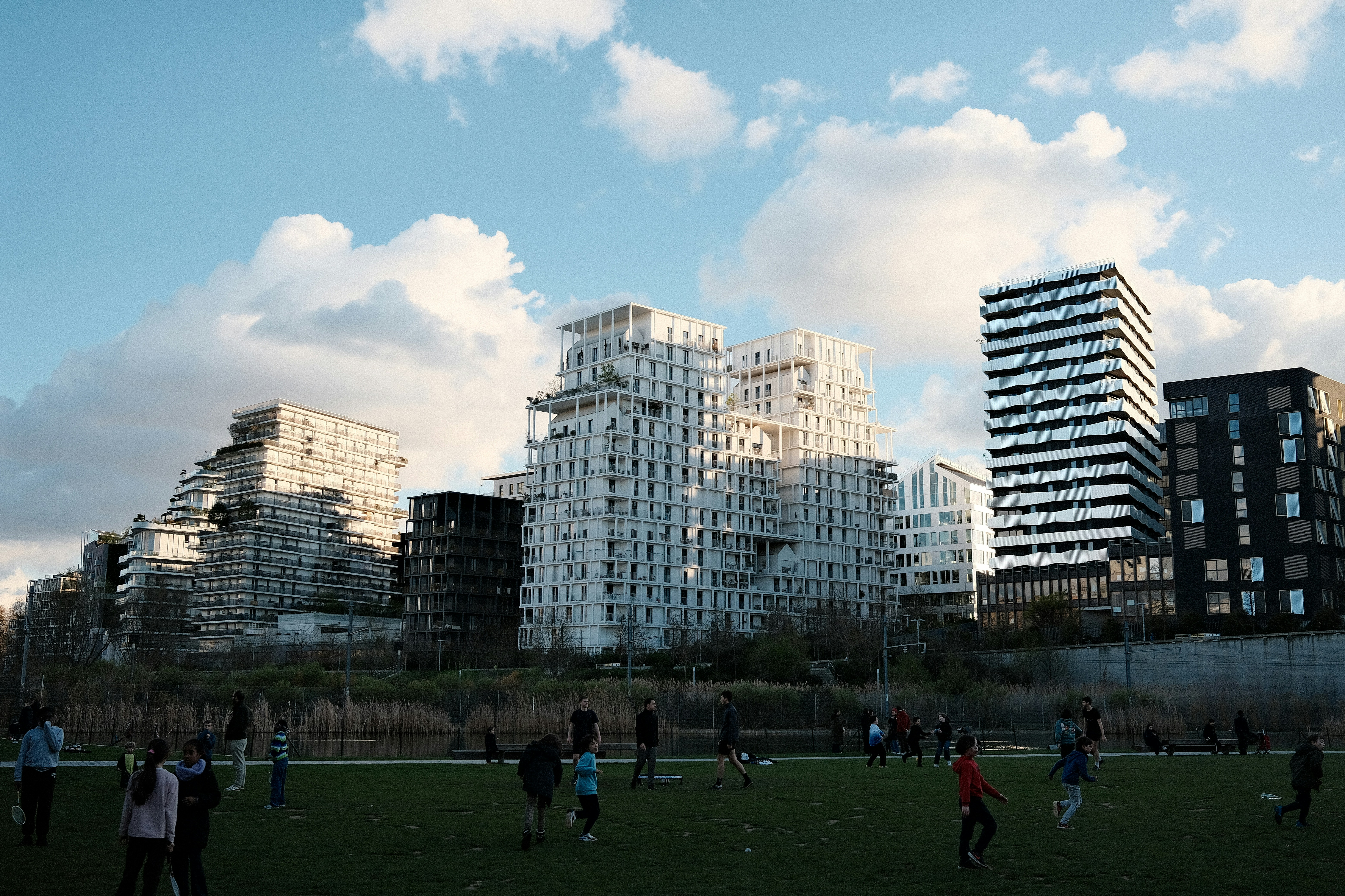 Urban Canopy: Pedestrian Field Under Modern Towers