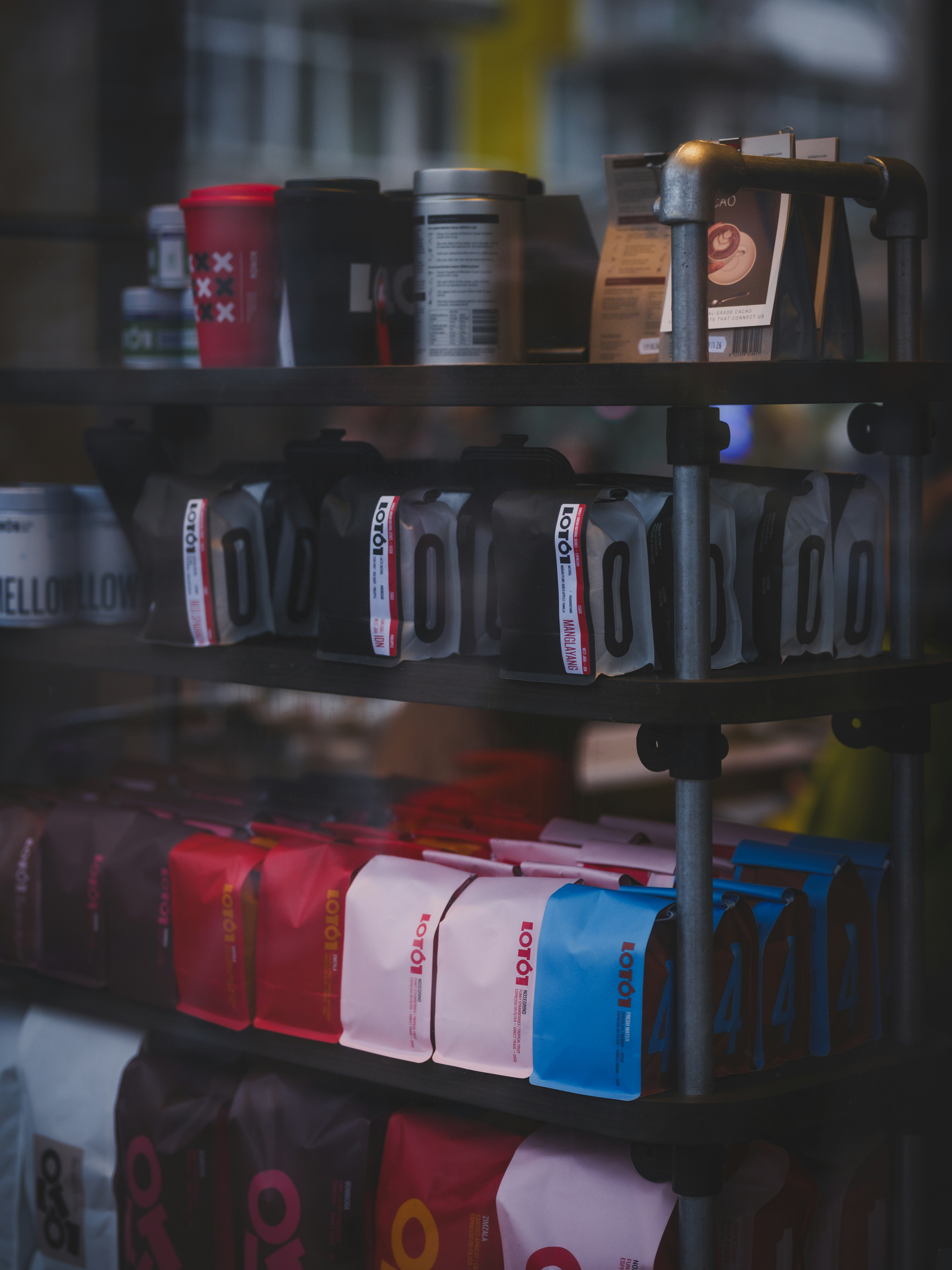 Colorful Coffee Gear Display in a Shop Window