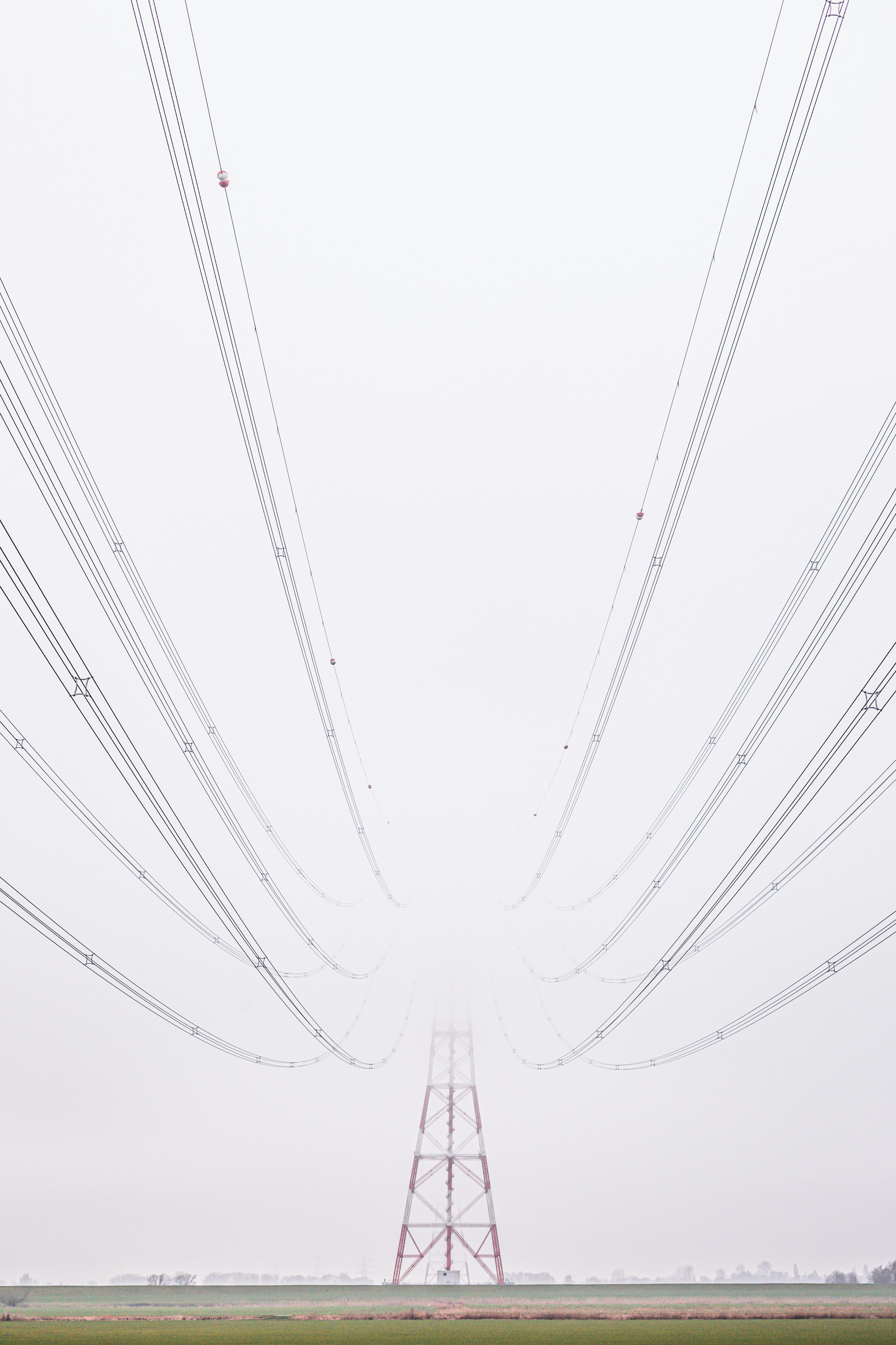 Symmetric High-Cable Horizon: Lines Converge at Distant Mast