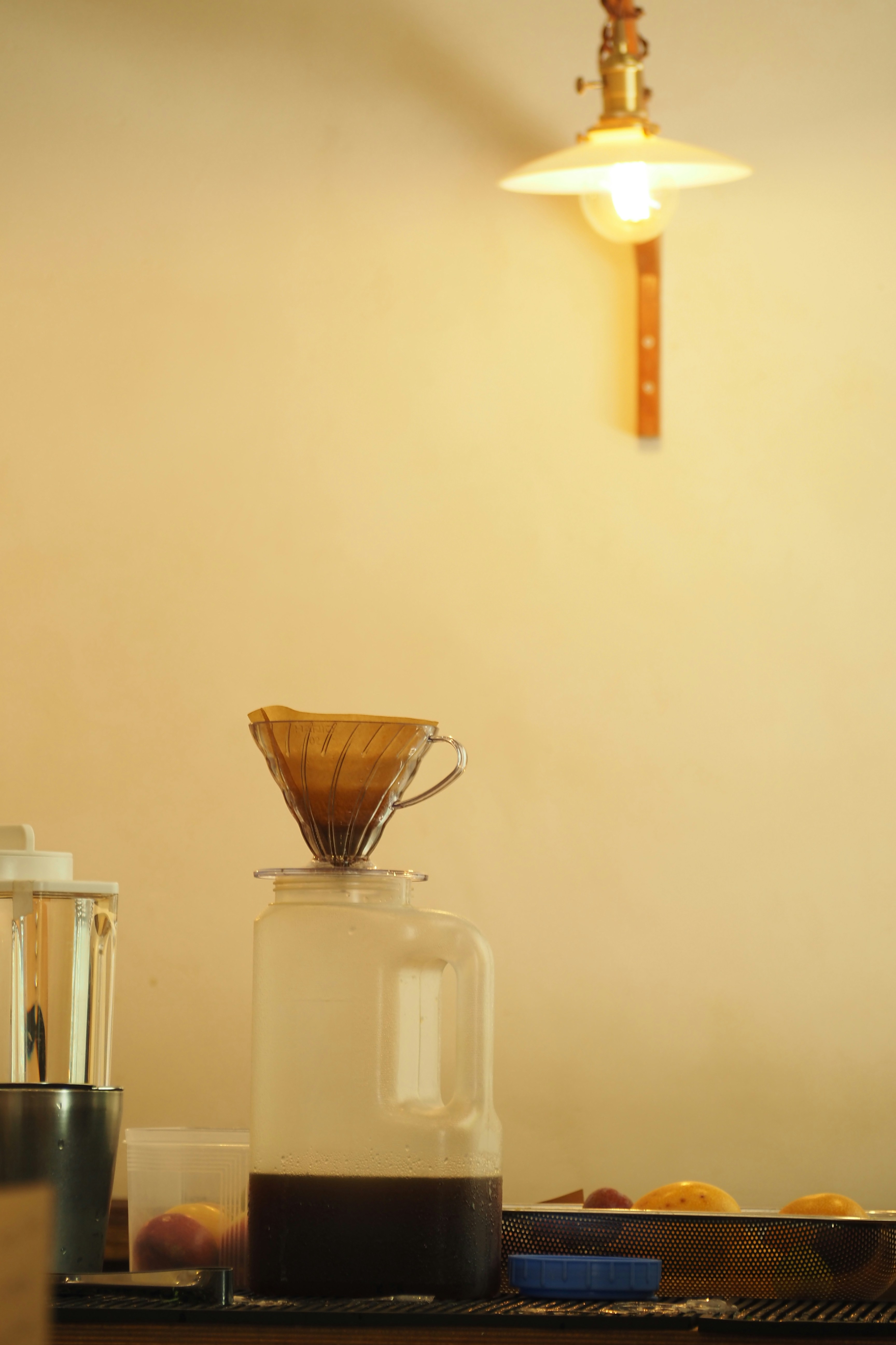 Quiet Pour: Golden Light Over a Coffee Station