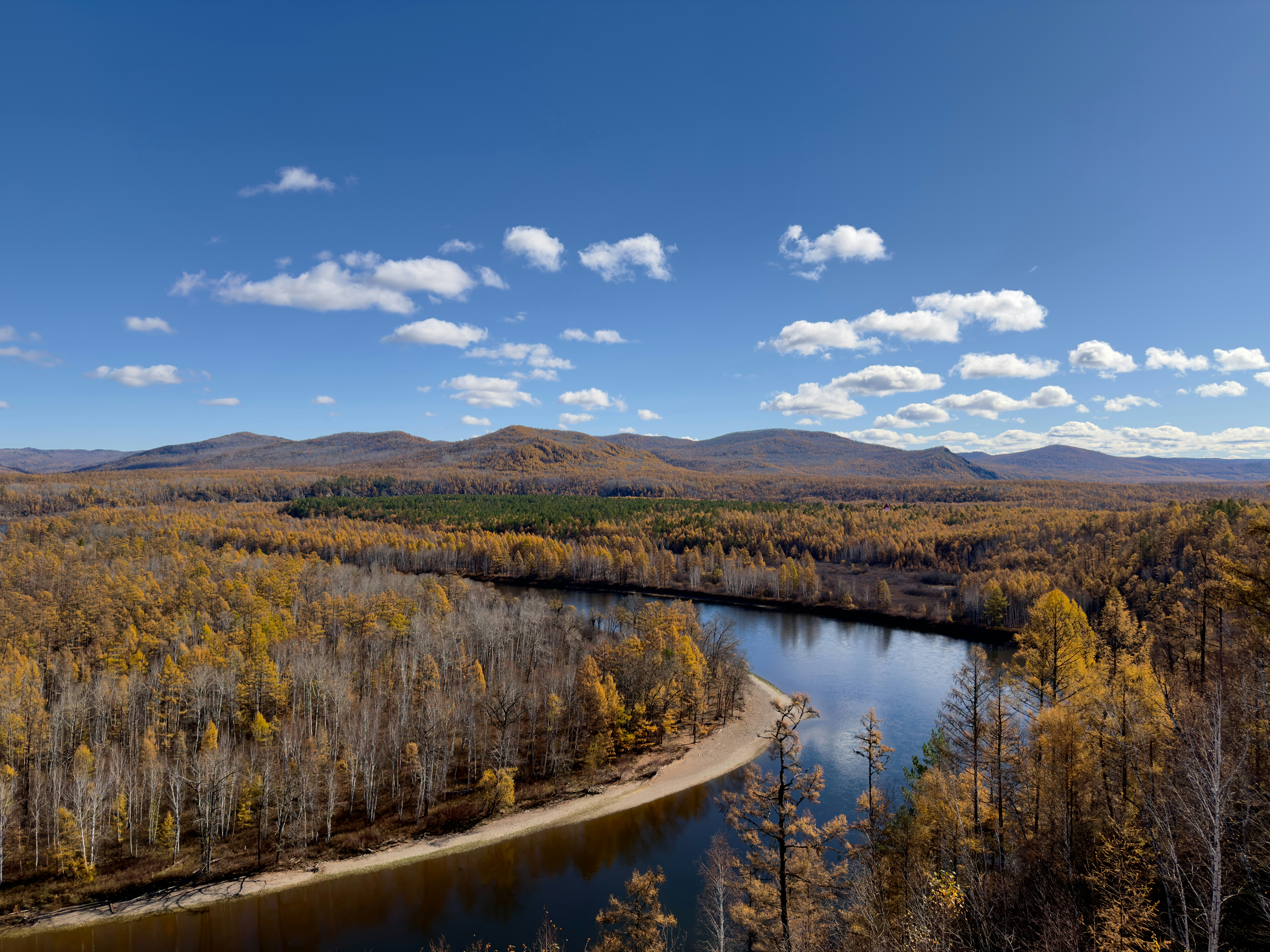 Autumn River Meander Under a Clear Autumn Sky