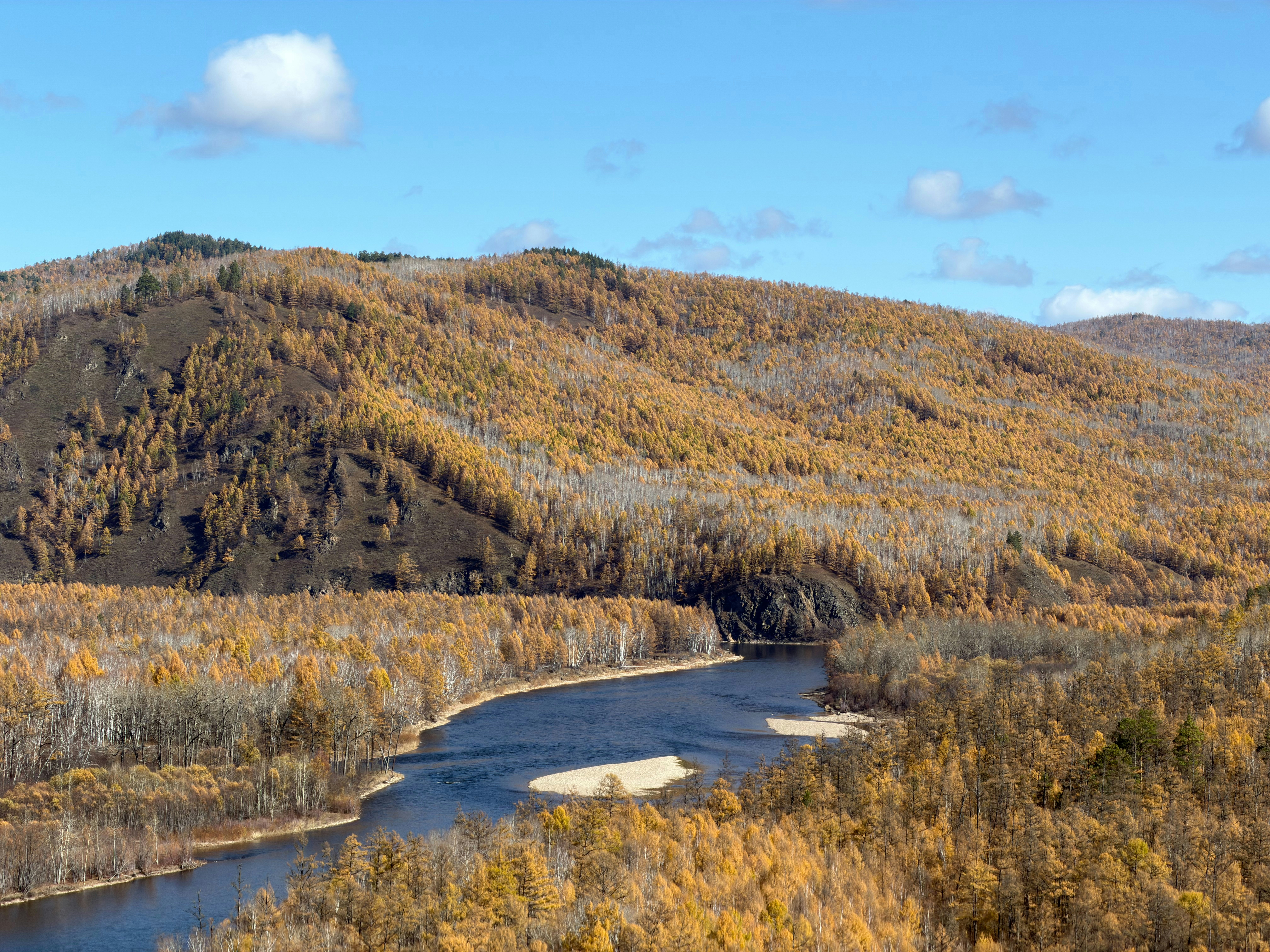 Autumn River Bend: Golden Hills Glow Along a Quiet Reach
