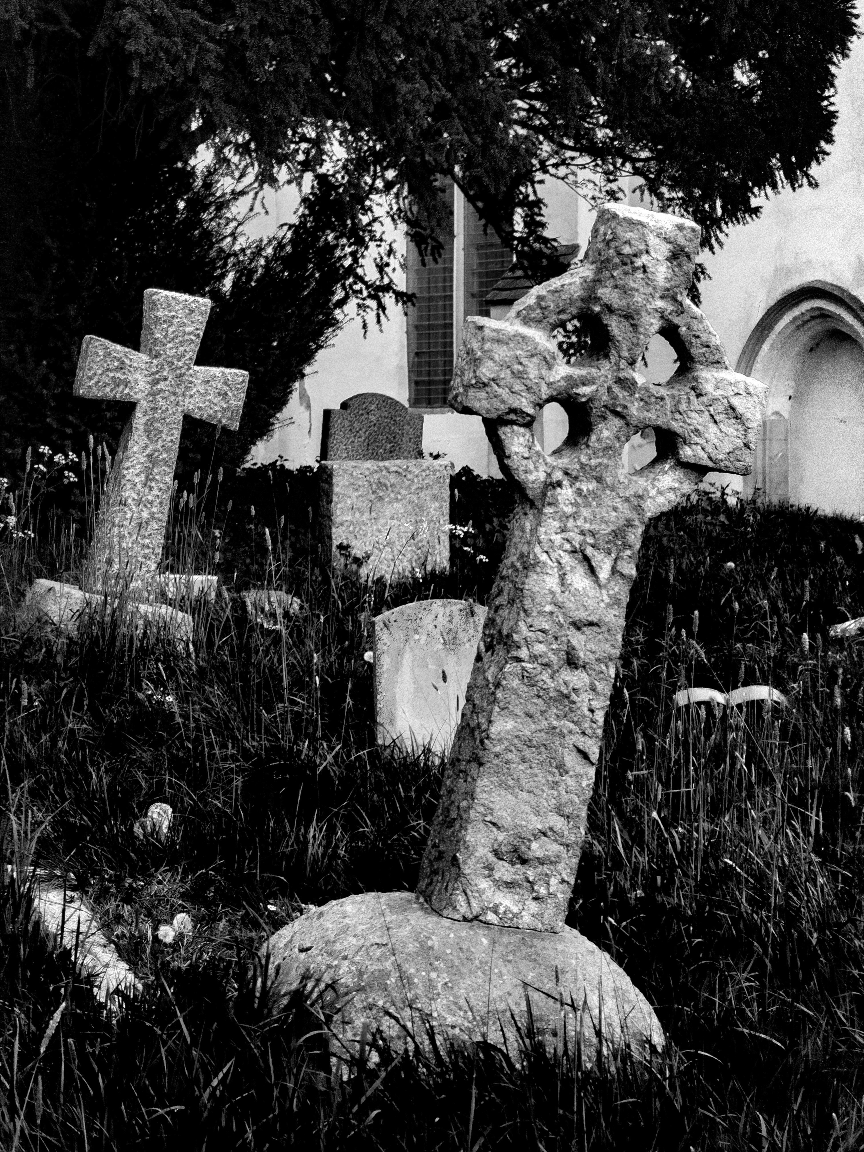 Weathered Crosses in a Quiet Cemetery