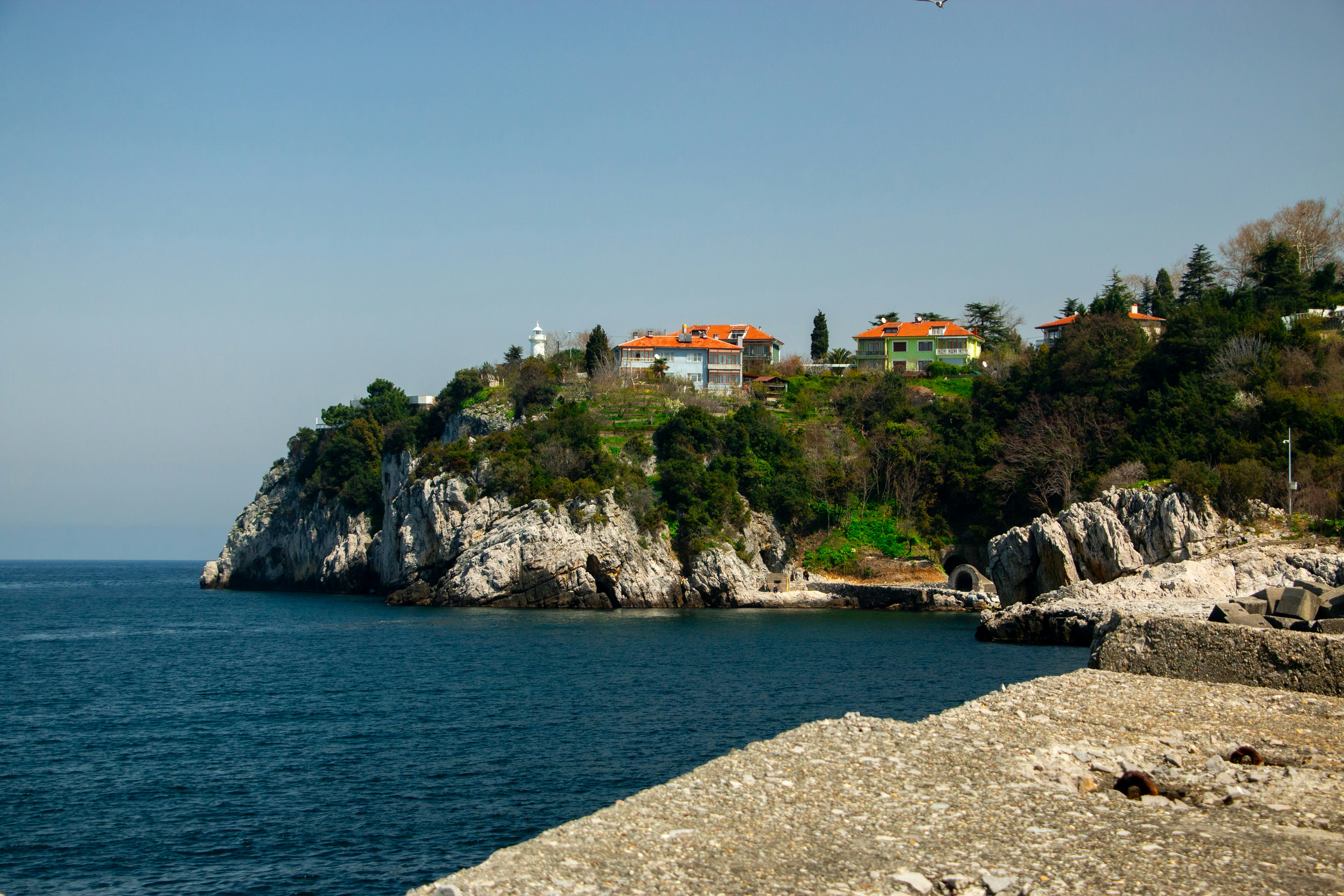 Clifftop Village Overlooking a Quiet Sea