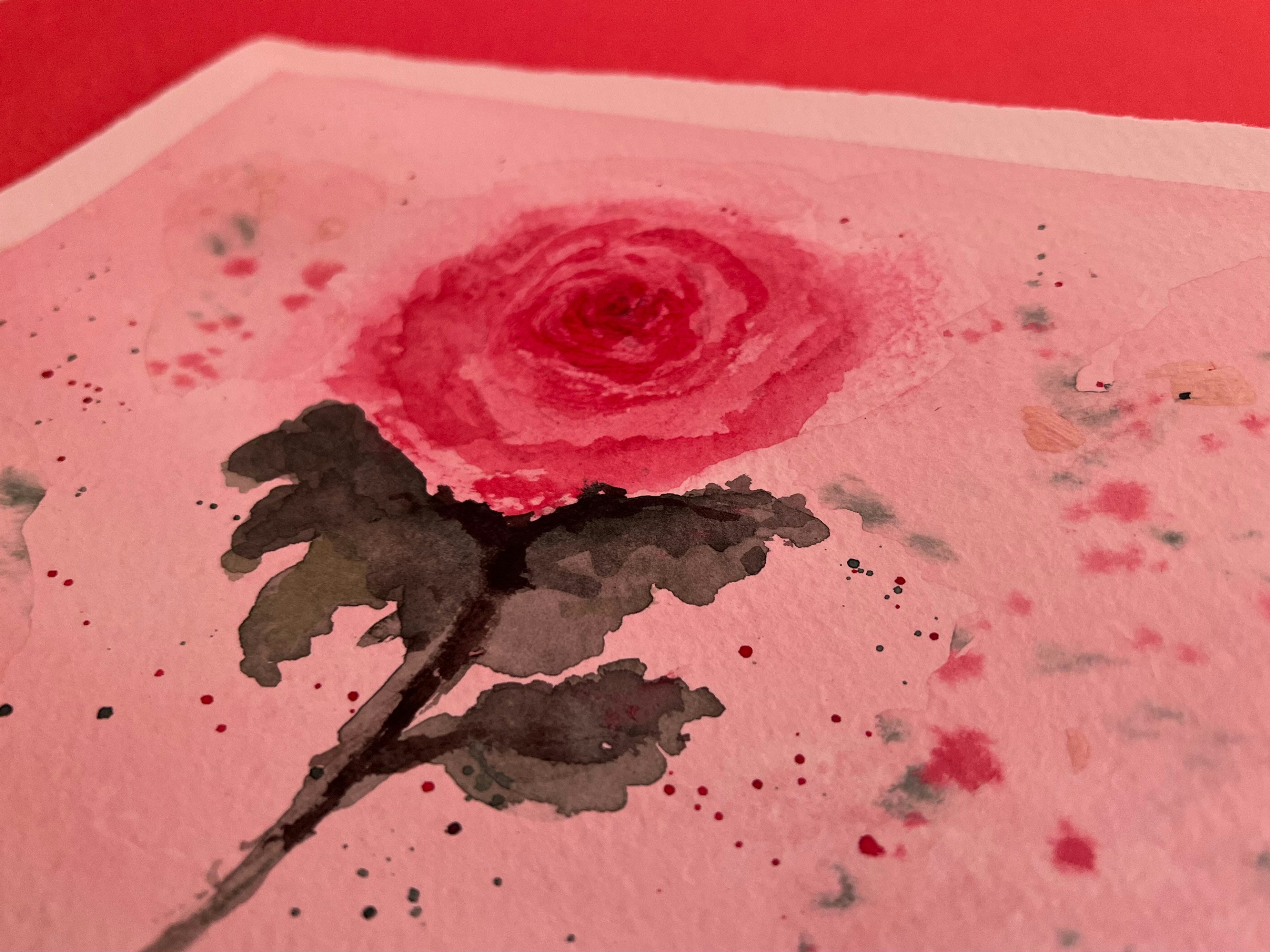 Rosy Bloom on Watercolor Night