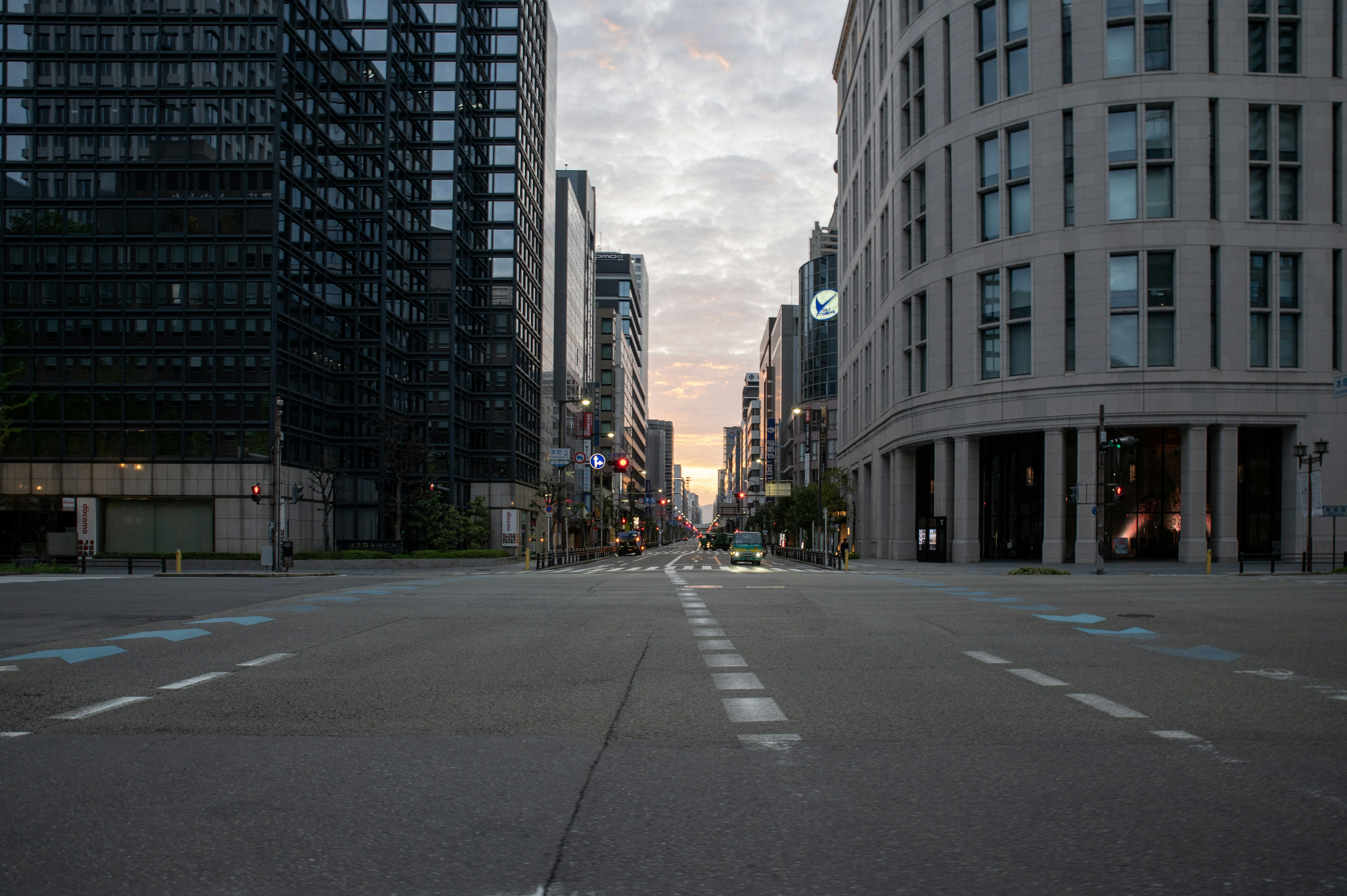 Quiet Corridor: A City Street Steps Toward Sunset