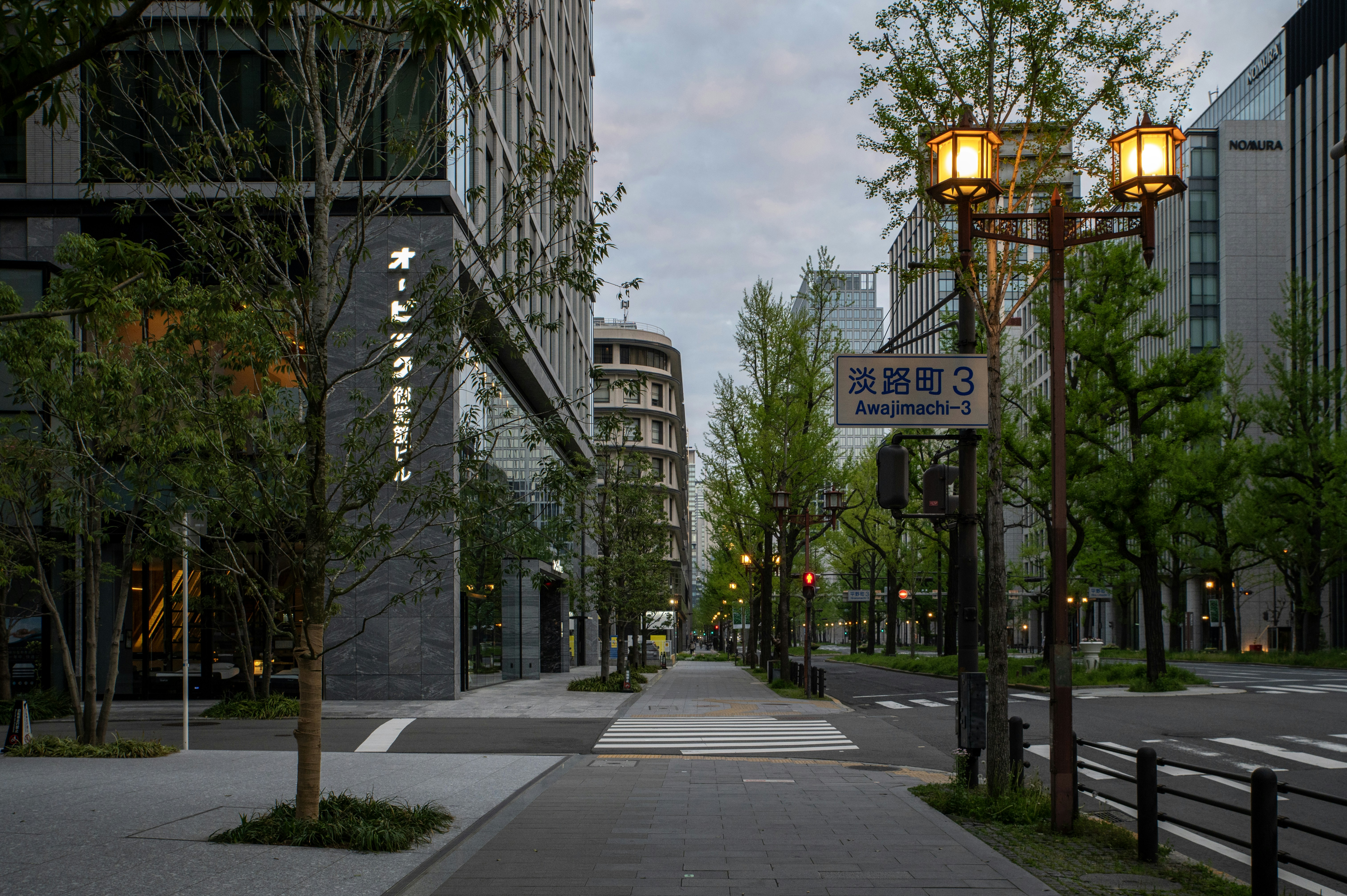 Urban Corridor: Quiet Avenue between Glass Towers