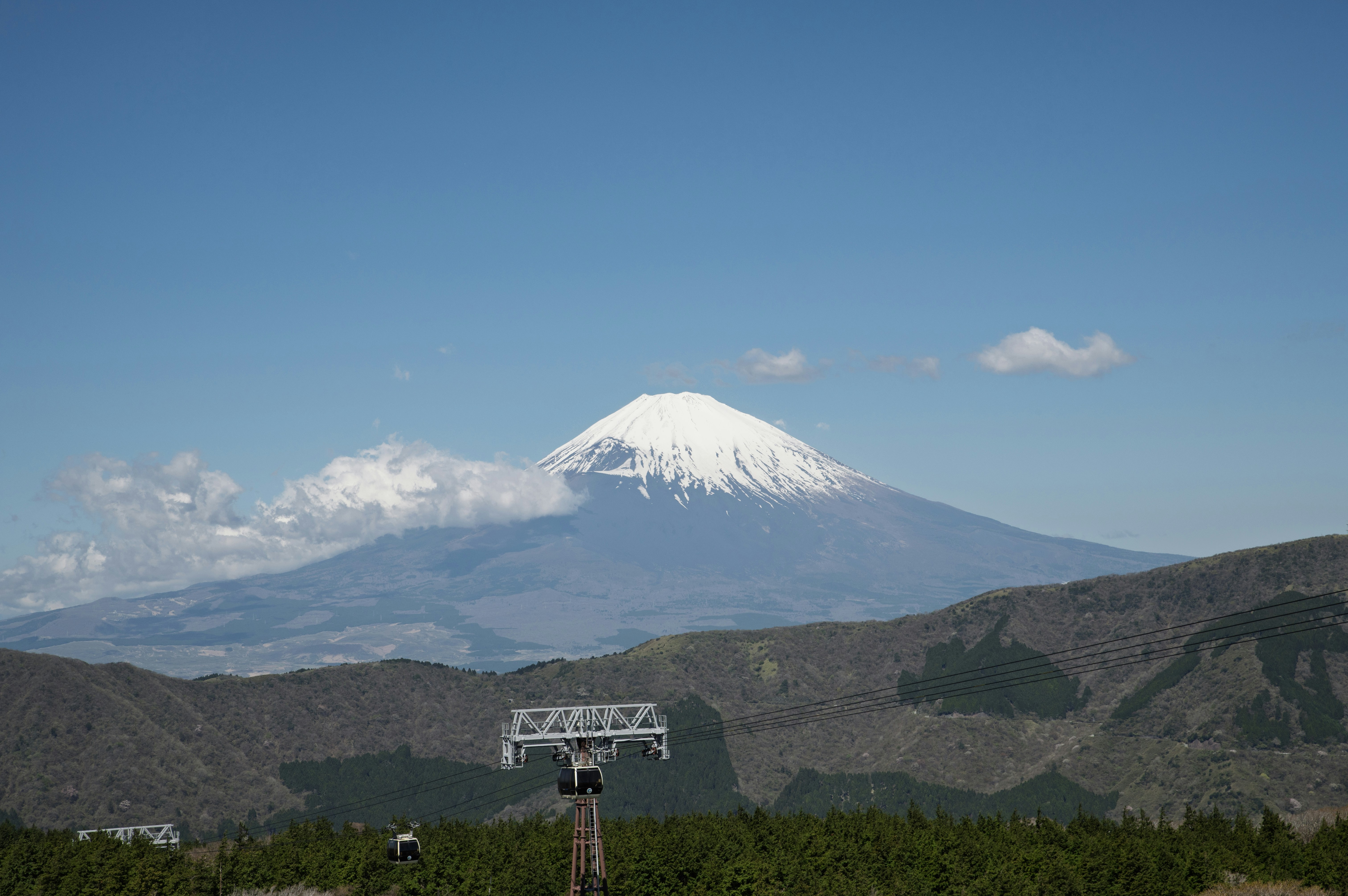 Snow-Capped Peak Over a Valley Railway