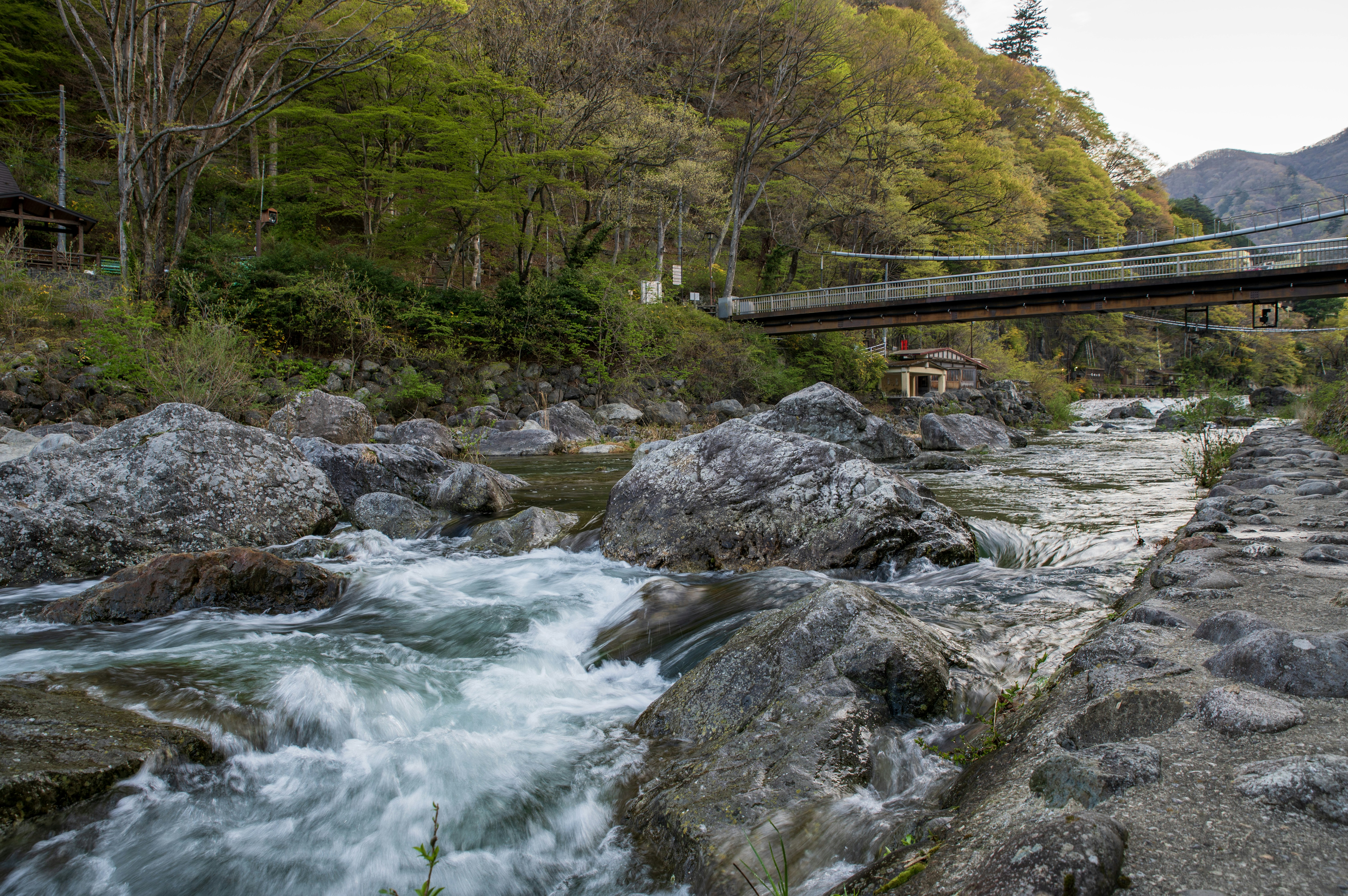 Rushing River beneath a Quiet Bridge