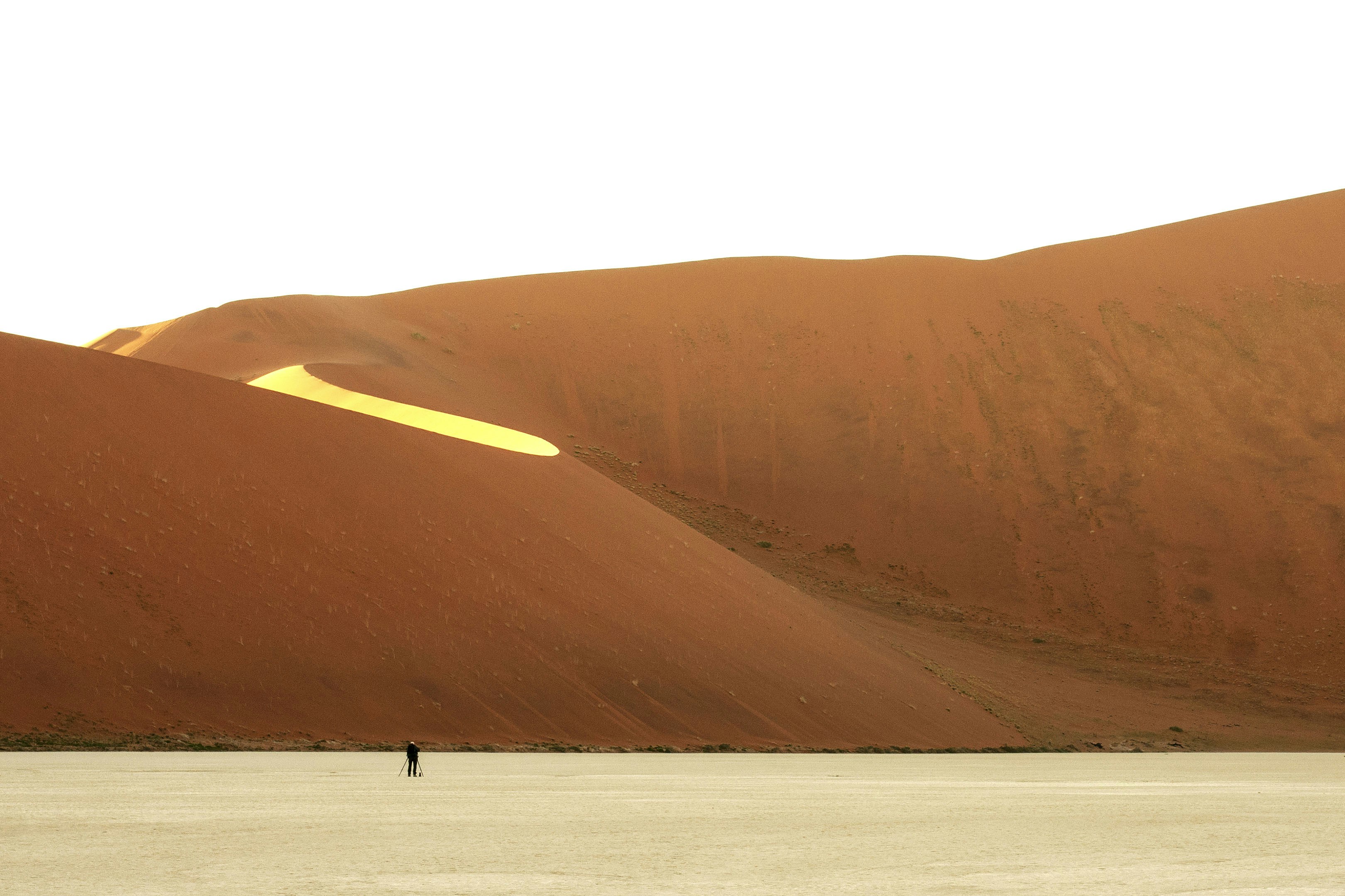 Dunes at Distant Edge: Single Figure in a Vast Desert Plain