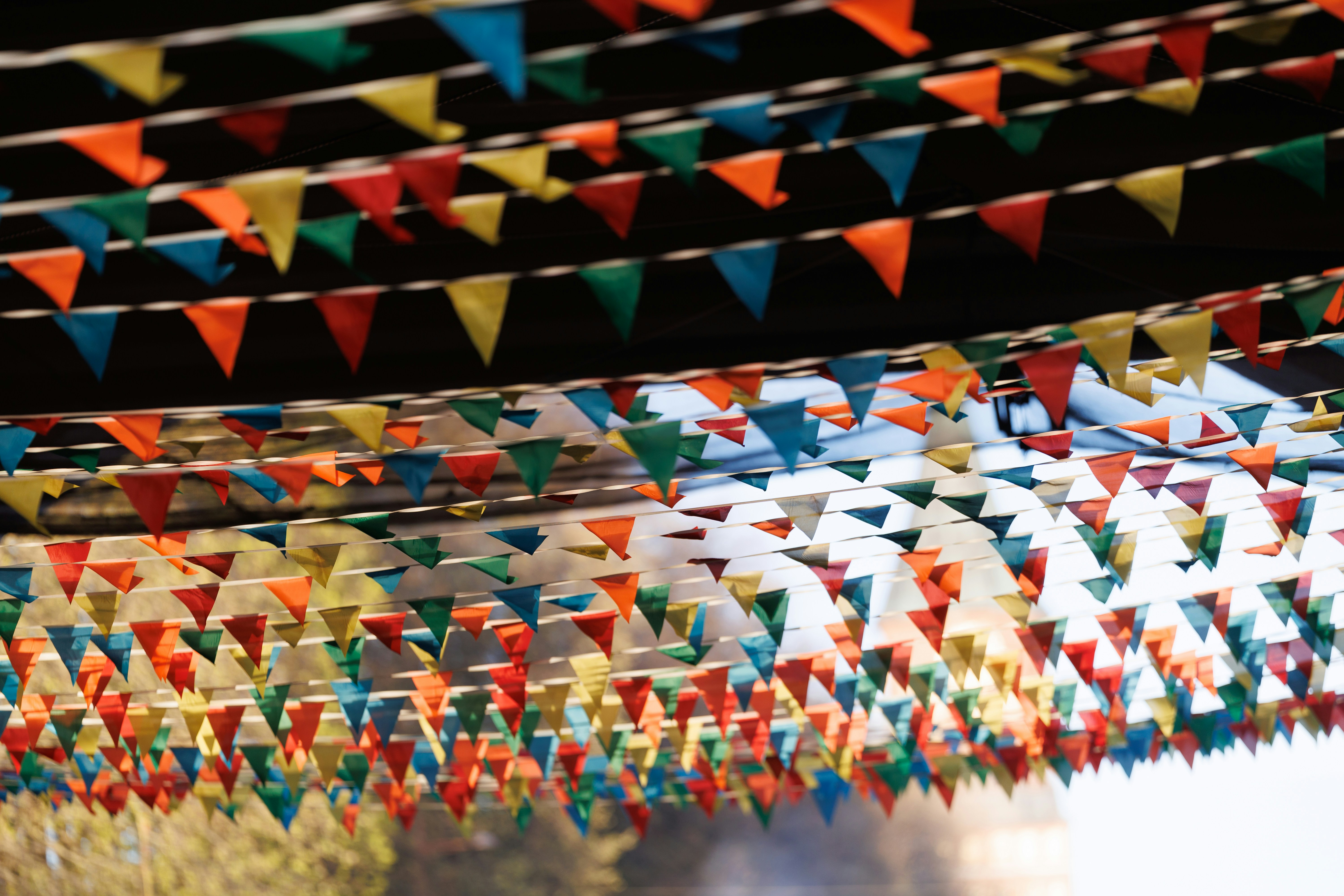 Colorful Pennants over a Shimmering Market Scene