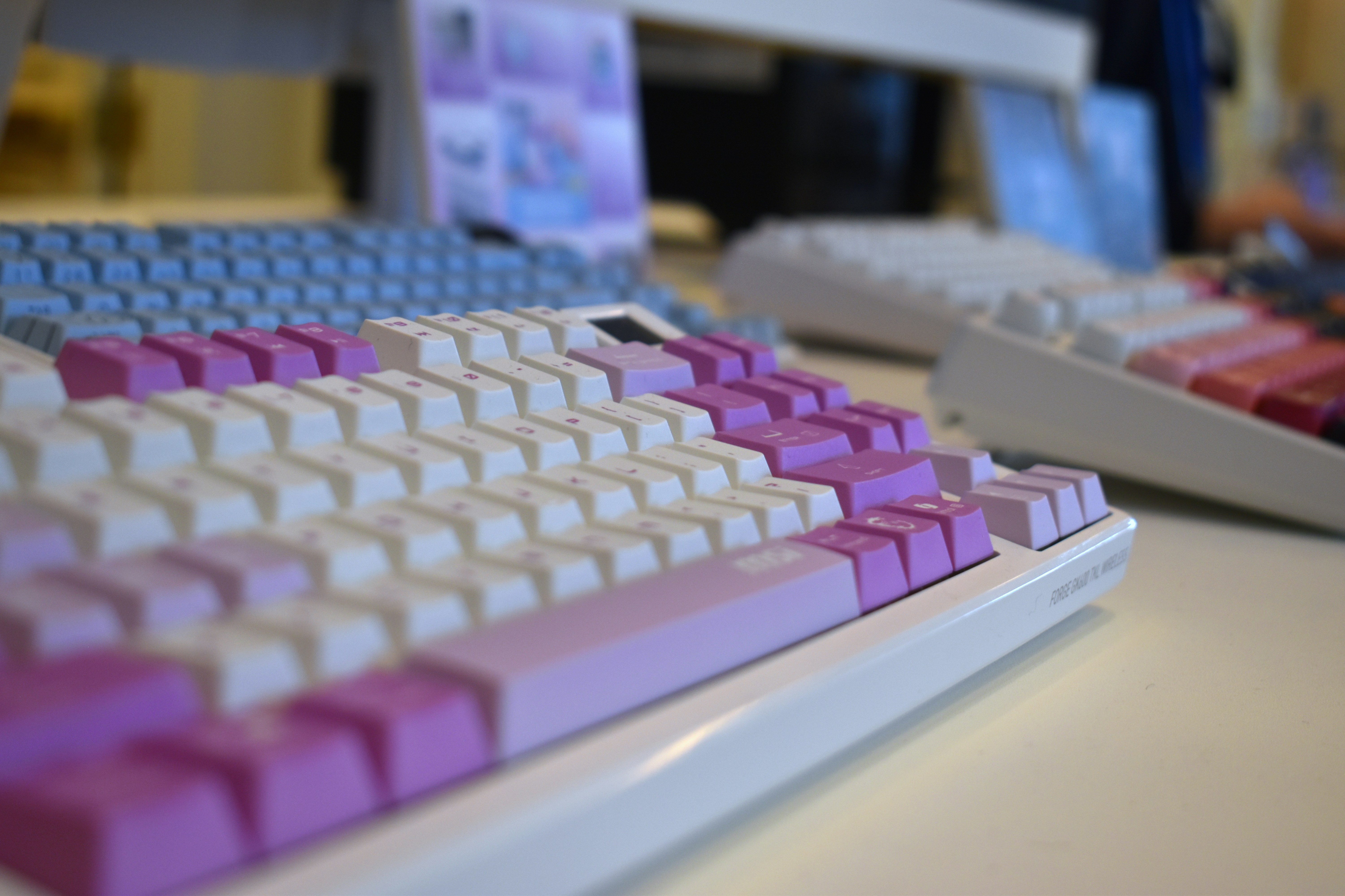 Pastel Keys in Focus: A Neon-Tinted Keyboard Portrait