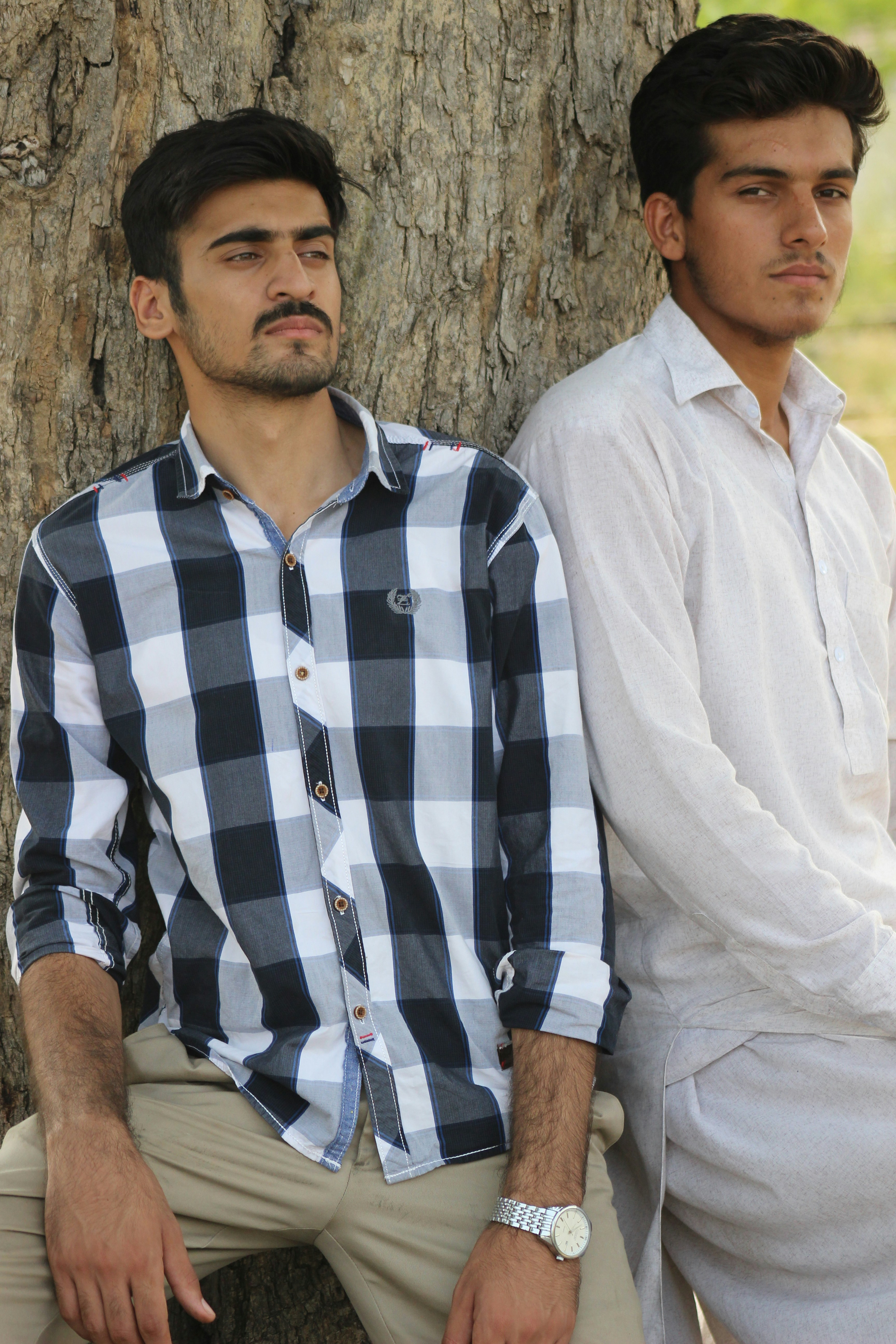 Two Brothers in Shade: Quiet Confidence by the Tree