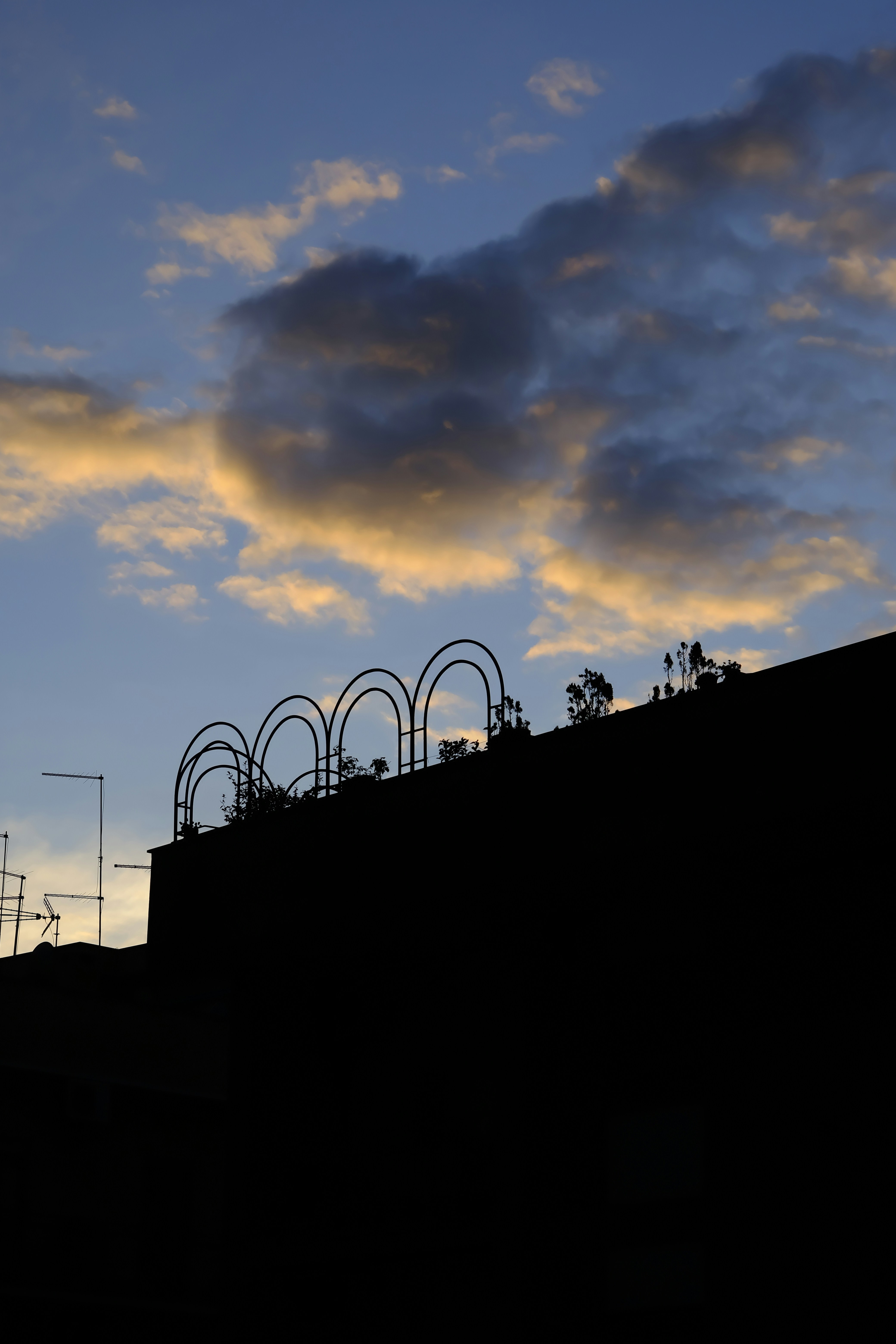 Rooftop Arcades Silhouetted Against a Golden Horizon