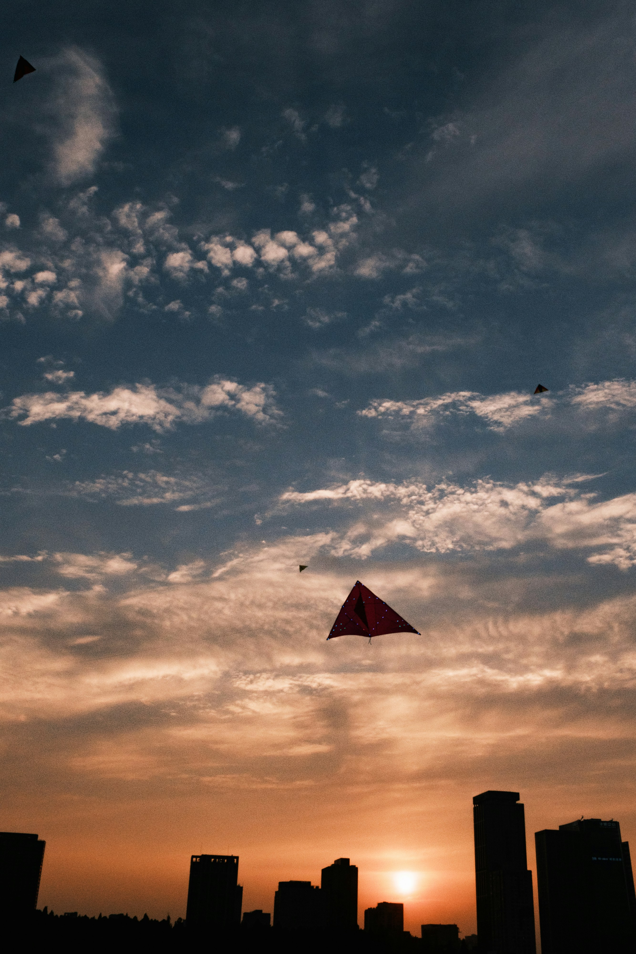Kitelight Over the Skyline at Sunset