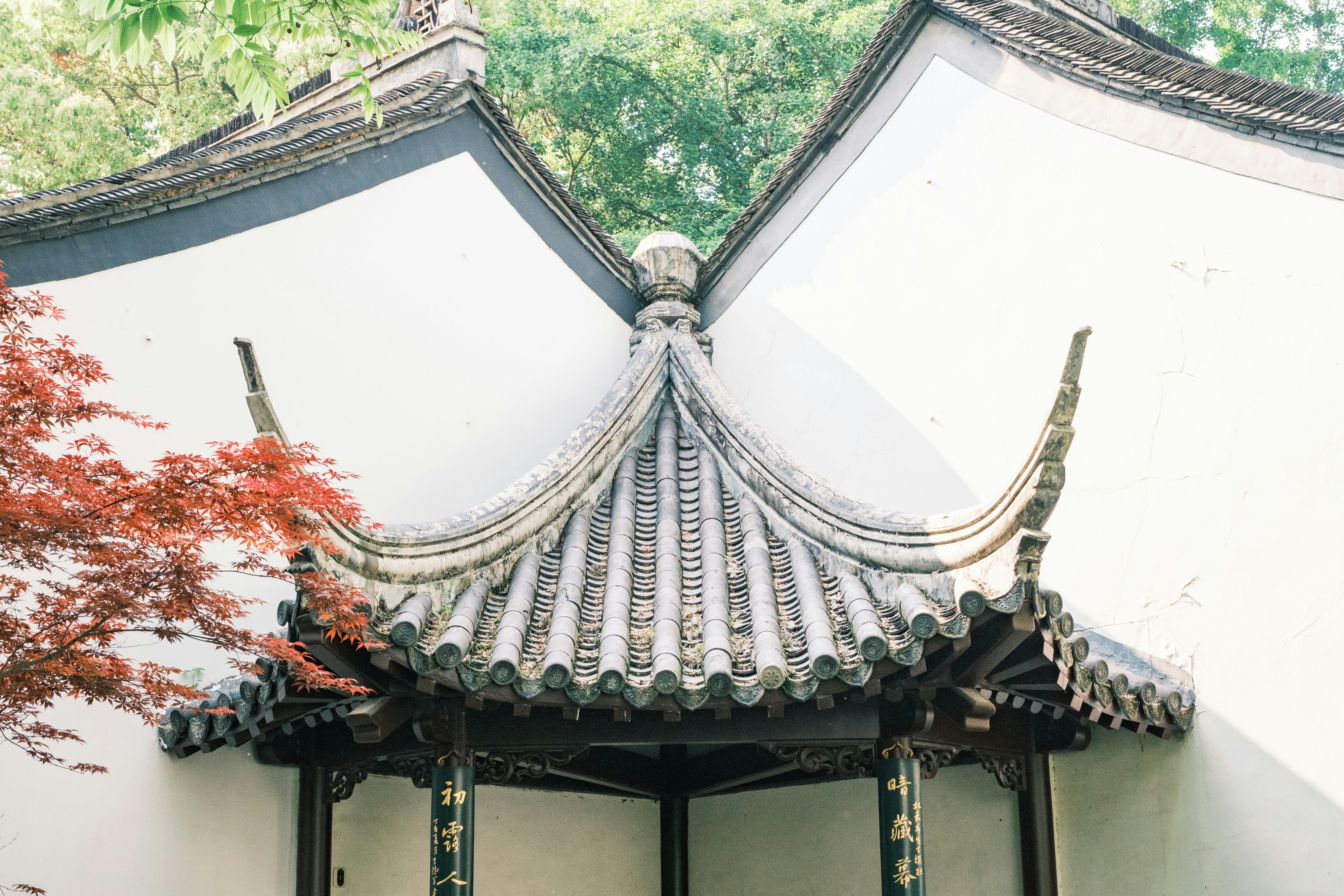 Curved Tile Roof Glyphs: A Quiet Courtyard Aglow