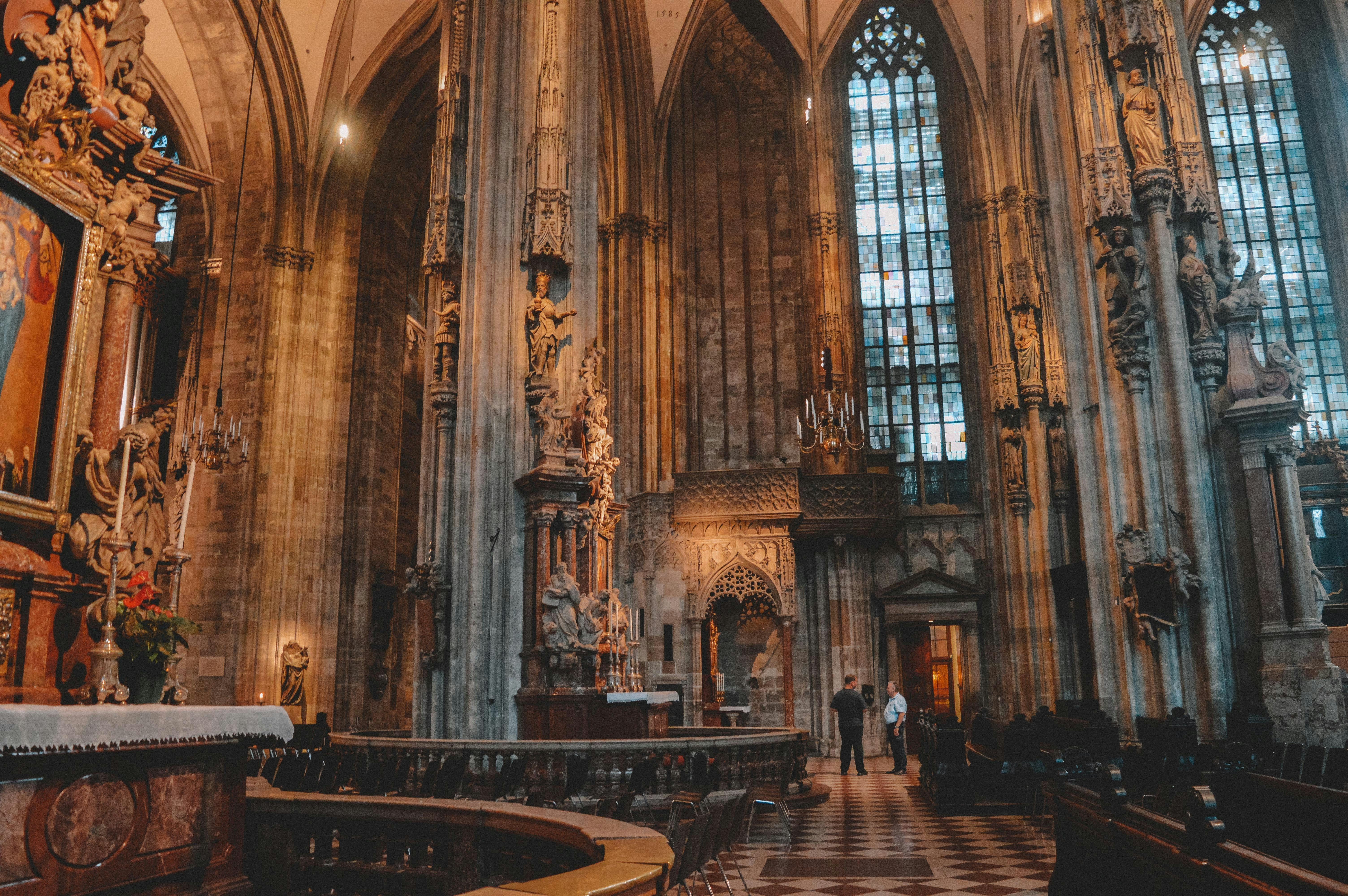 Cathedral Nave: Light Through Stained Glass and Ancient Archways