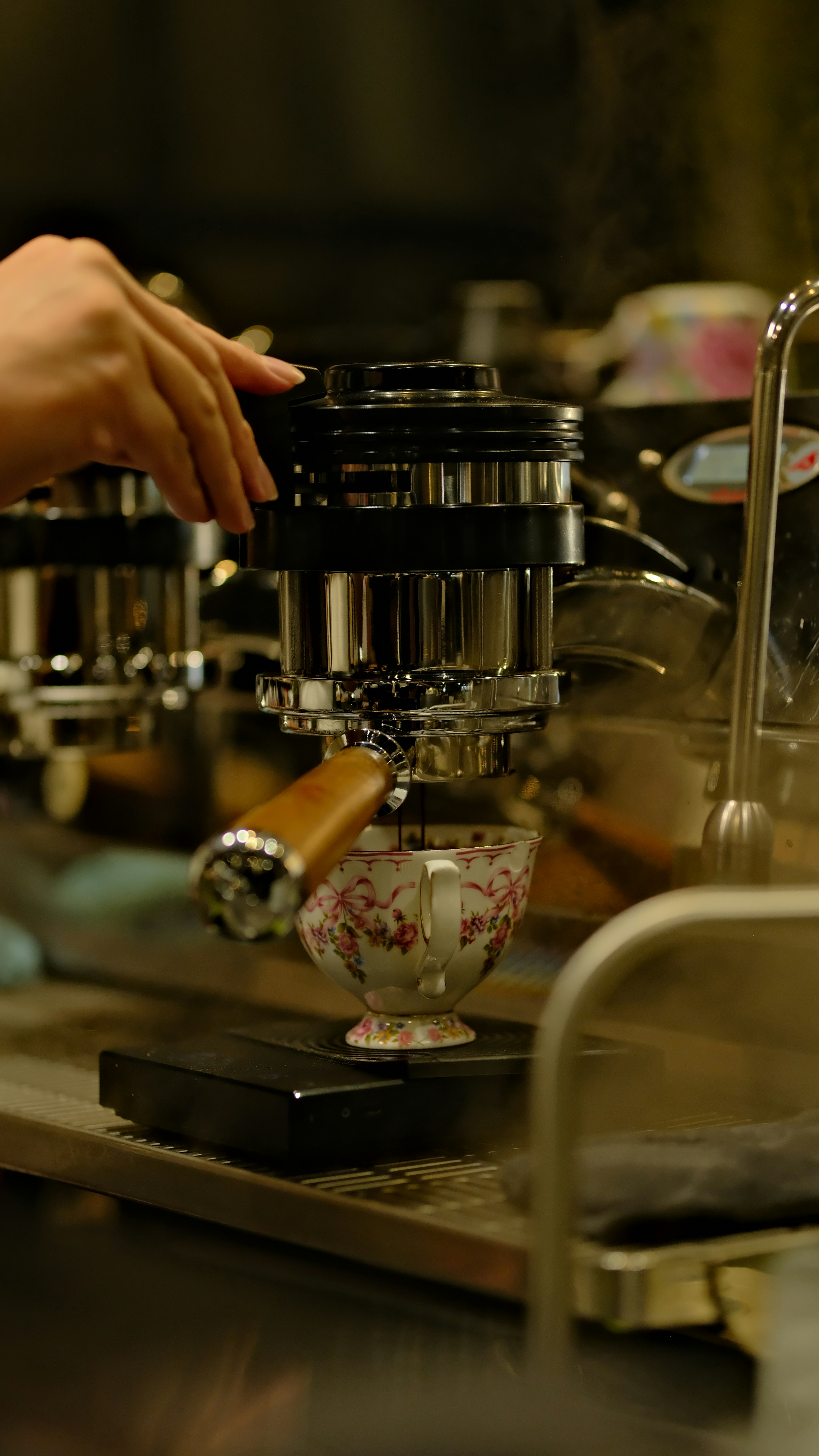 Steam and Steam: The Barista's Precision in a Vintage Espresso Moment