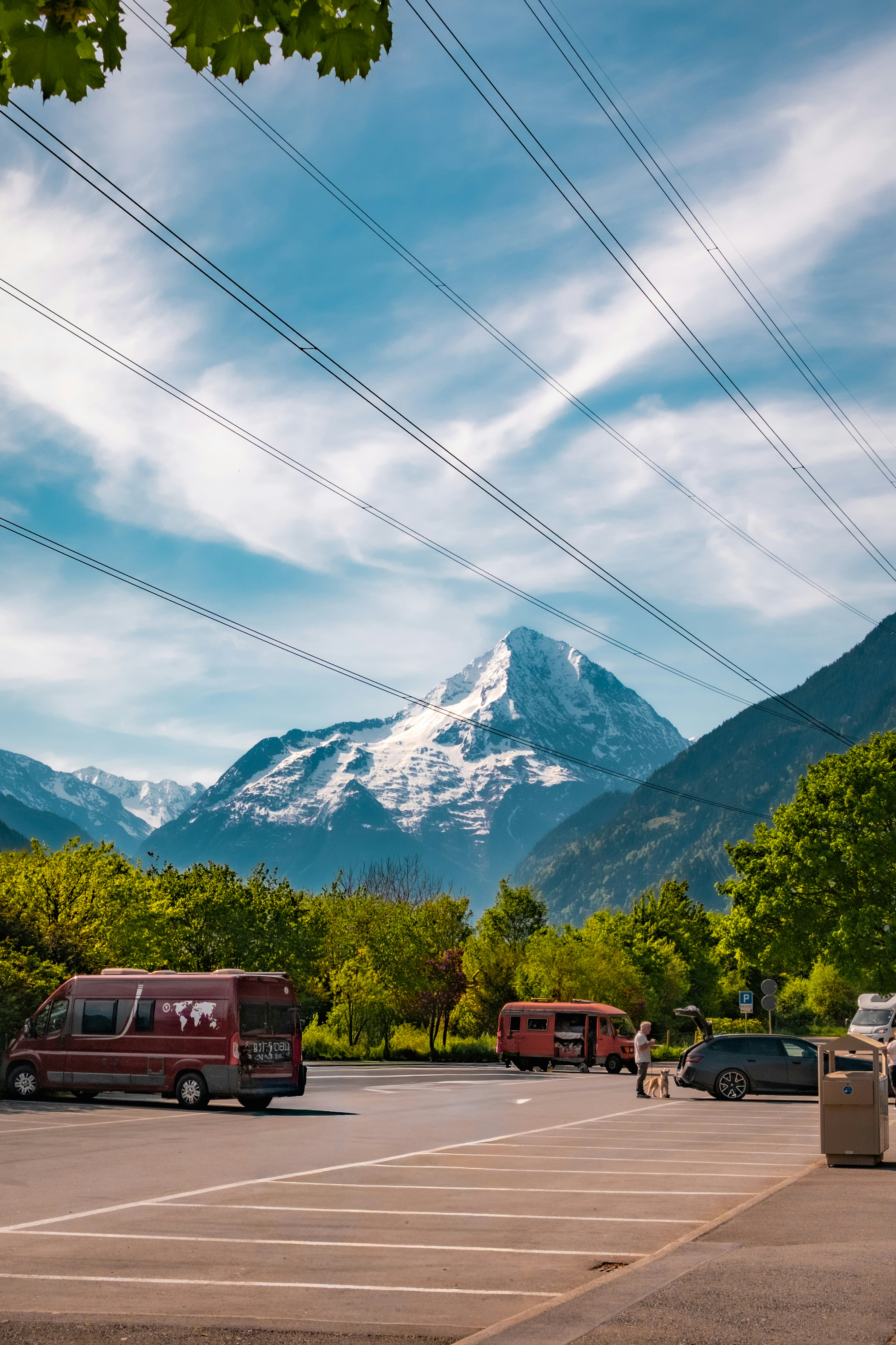 Mountain Parking Lot Under Cables