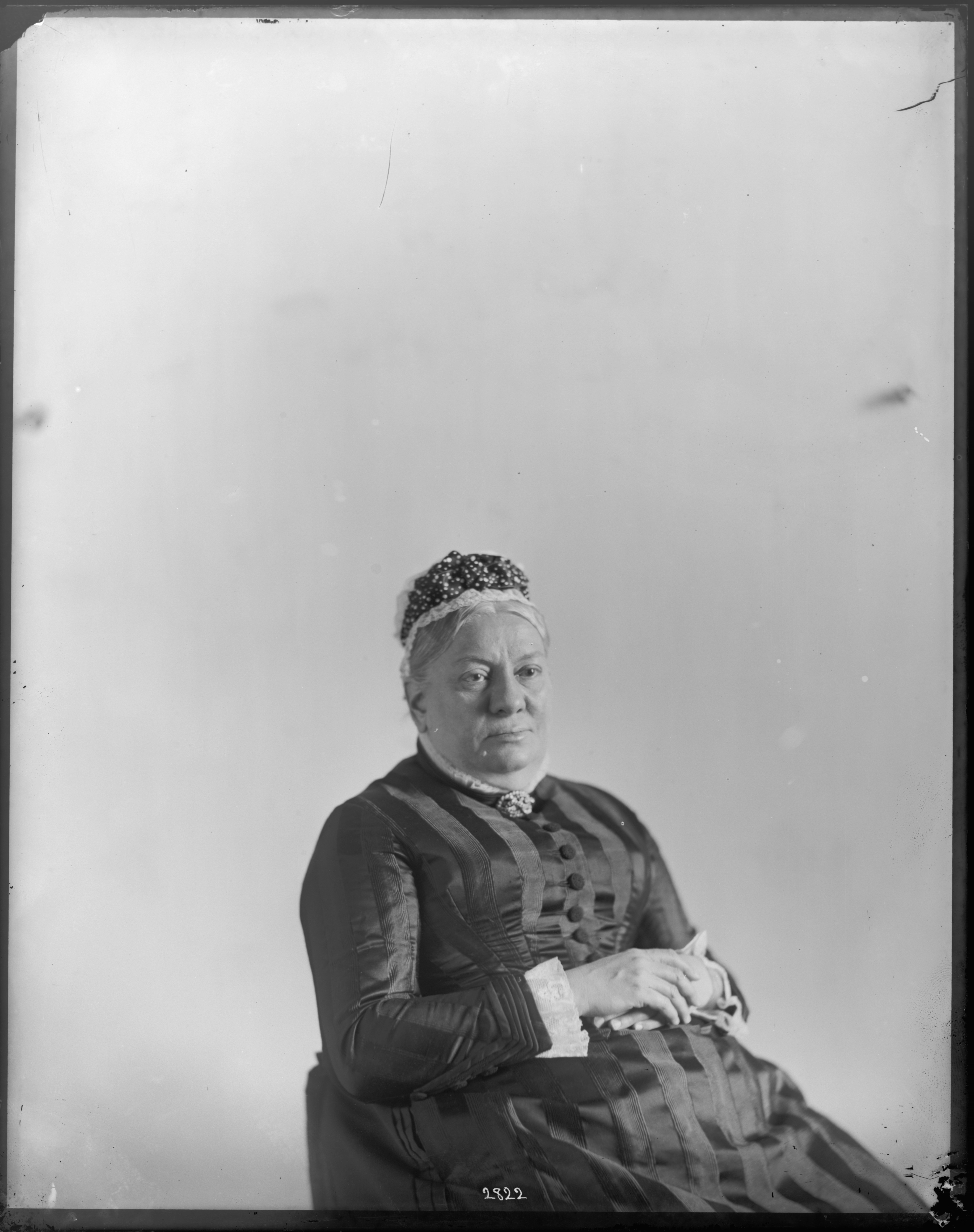 Portrait of Mary Helen Churchill Baird, wife of second Secretary of the Smithsonian Institution Spencer Fullerton Baird (1878-1887). From 8" x 10" glass negative. Record ID siris_arc_387354