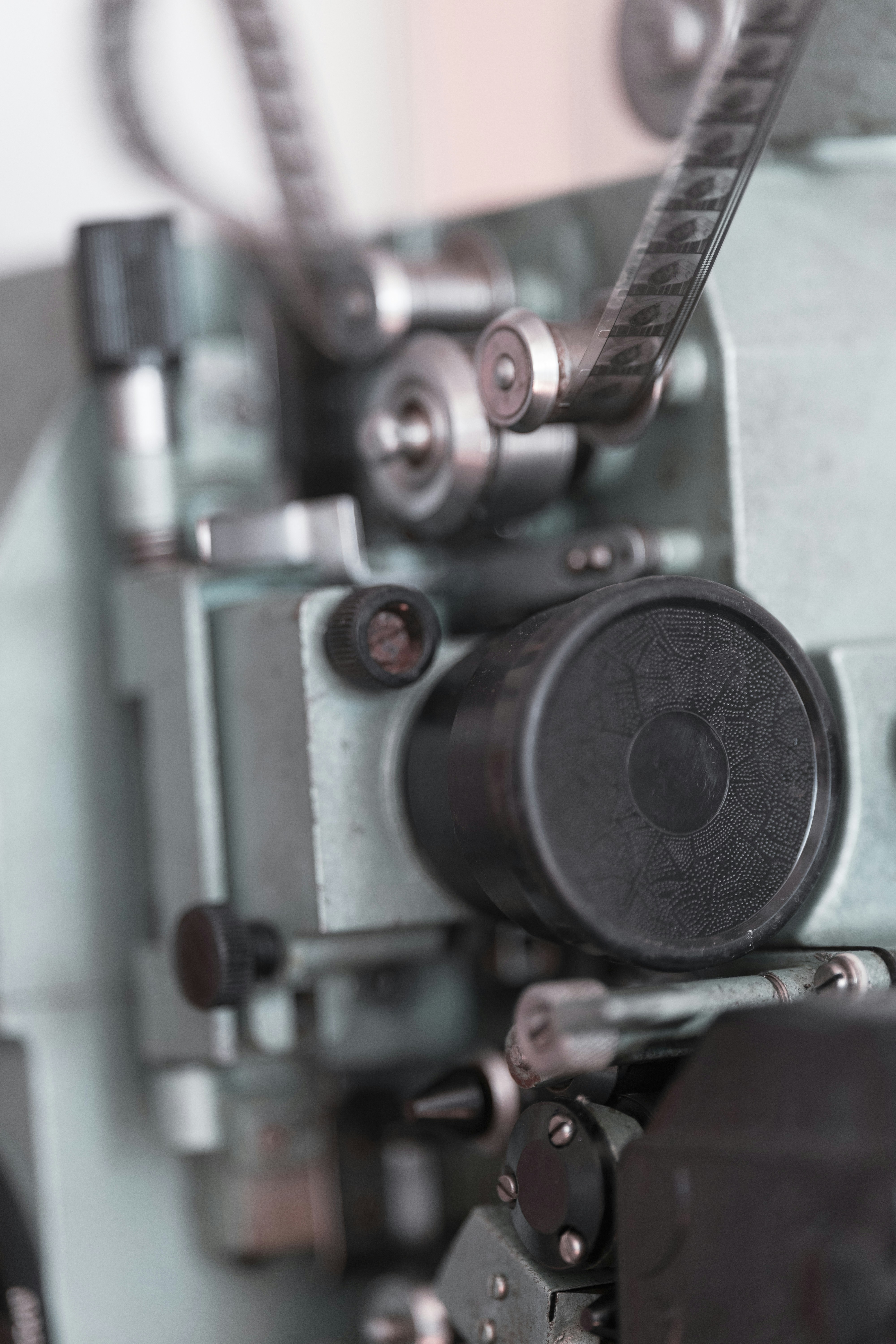Clockwork Cinema: a close-up of vintage film projector gears