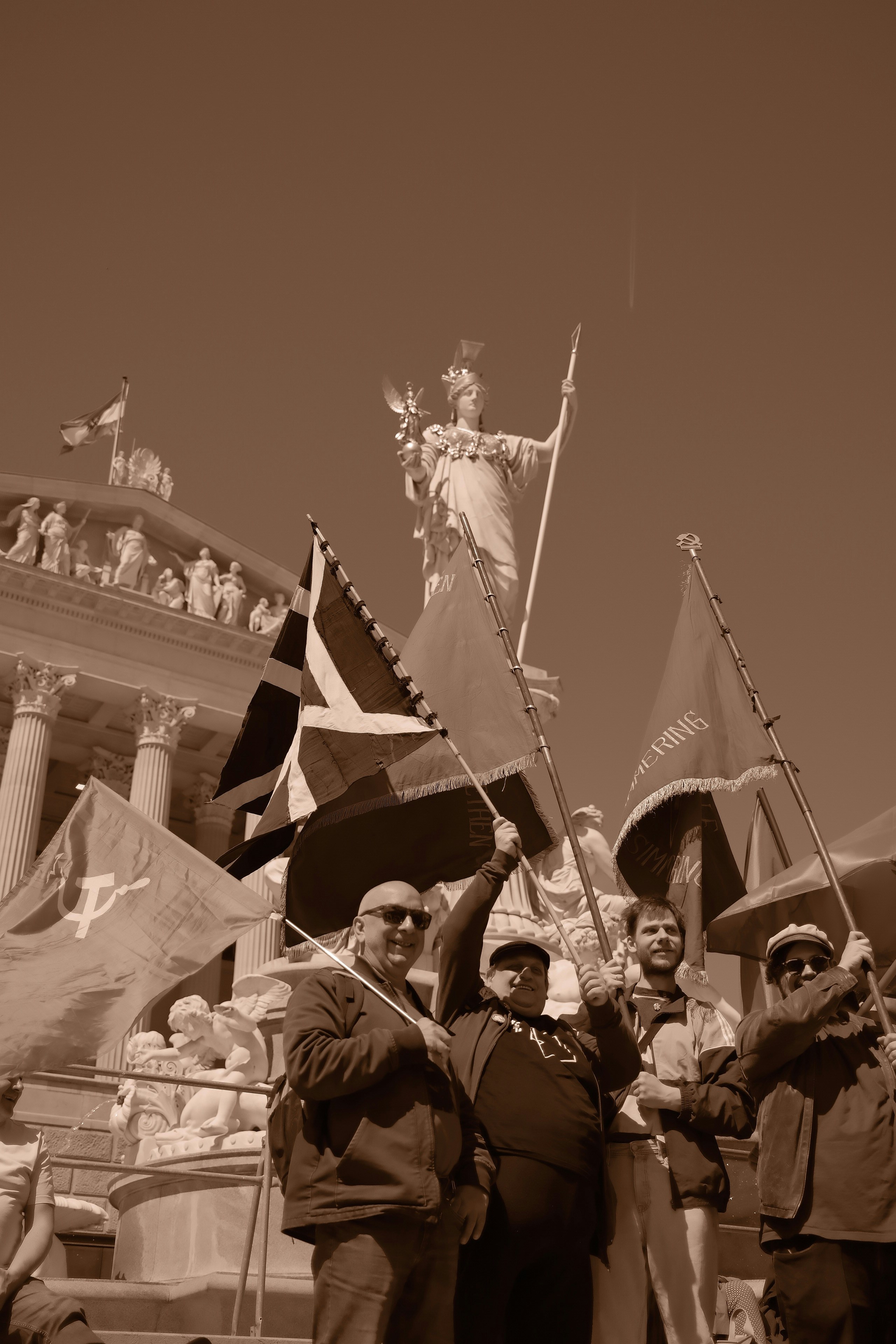 Sovereign of the Parade: A Statuesque Figure Leads the Flags
