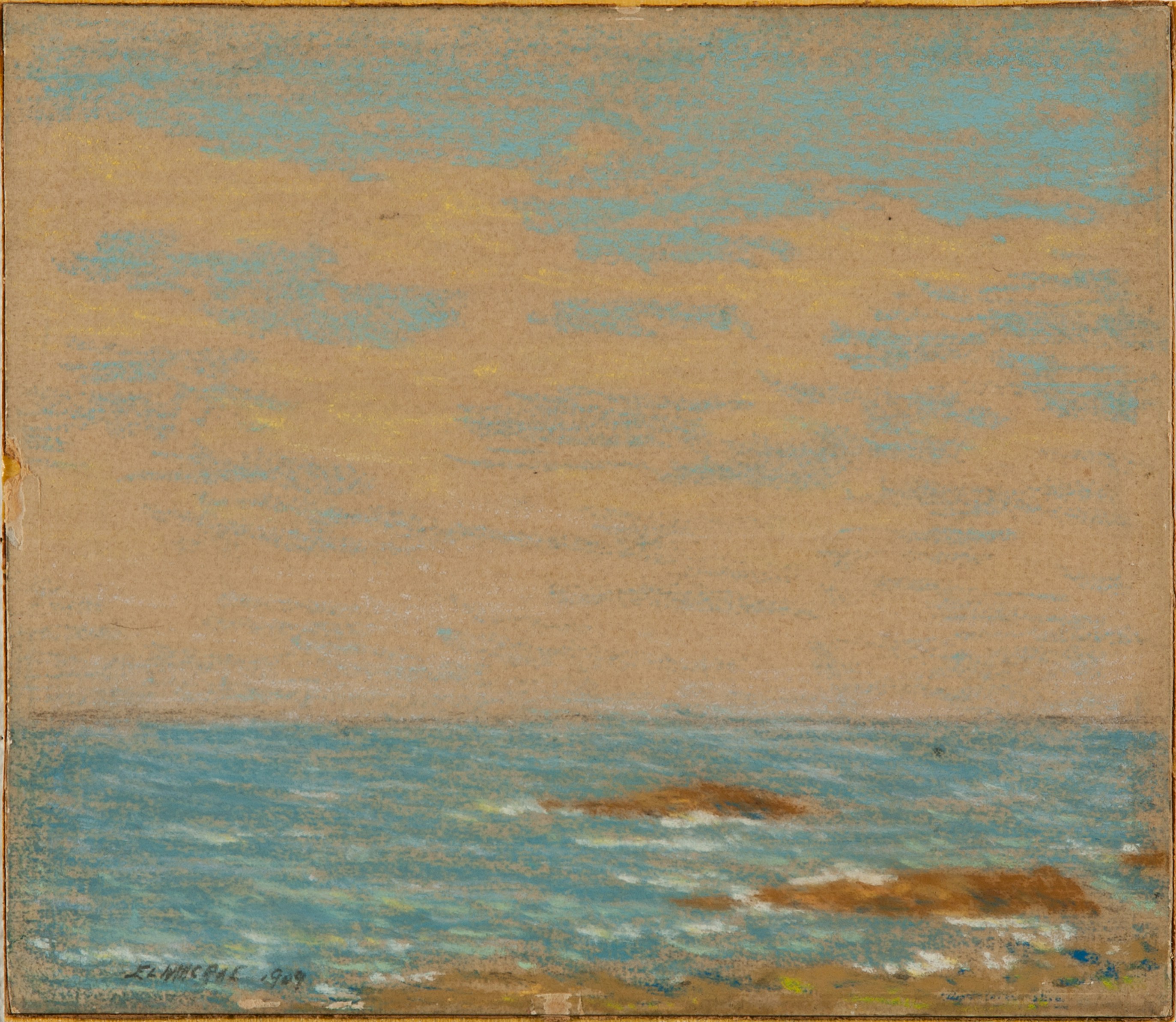 Horizon Whisper: A Quiet Seascape on Warm Canvas