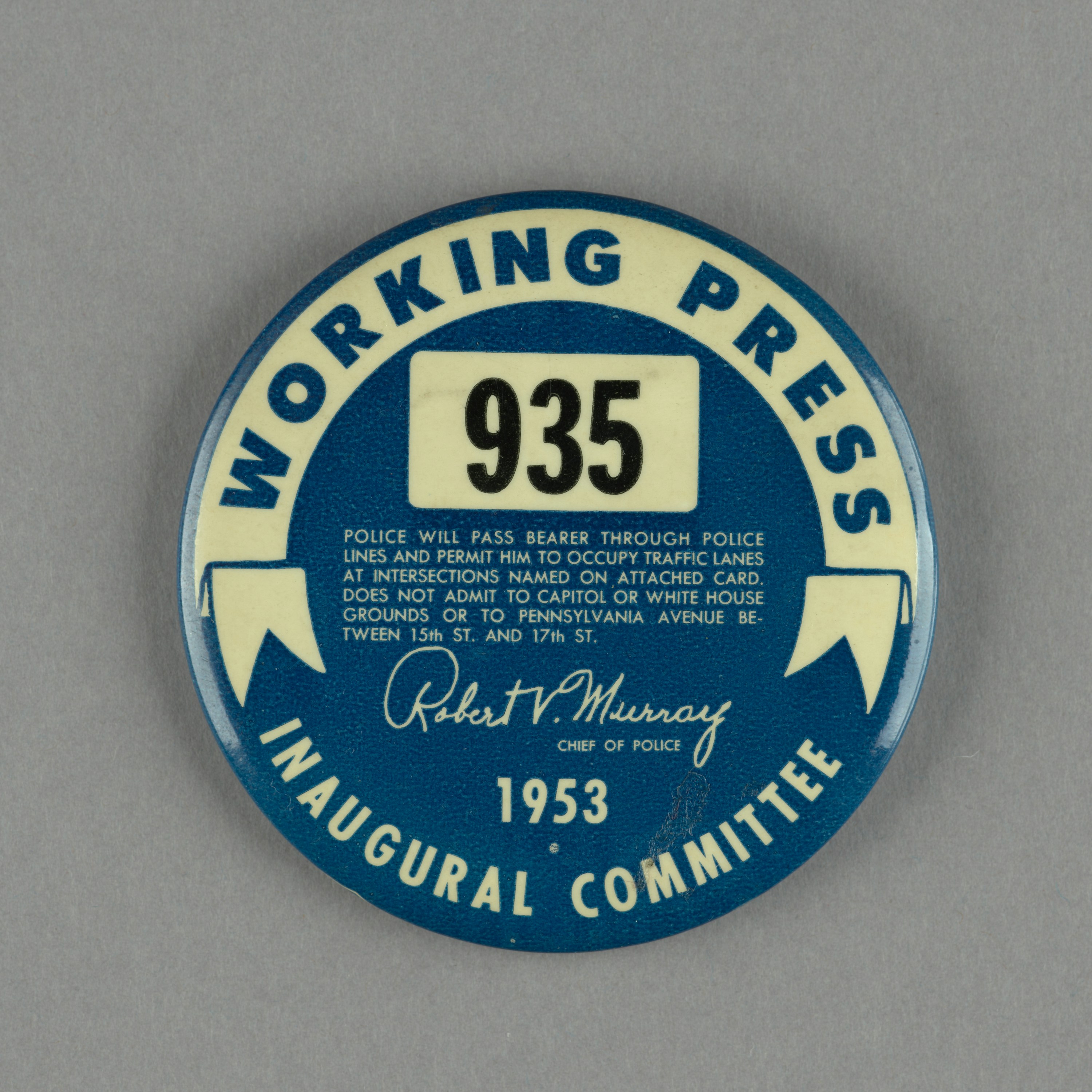 Badge of the Inaugural Press: 1953 Police Emblem