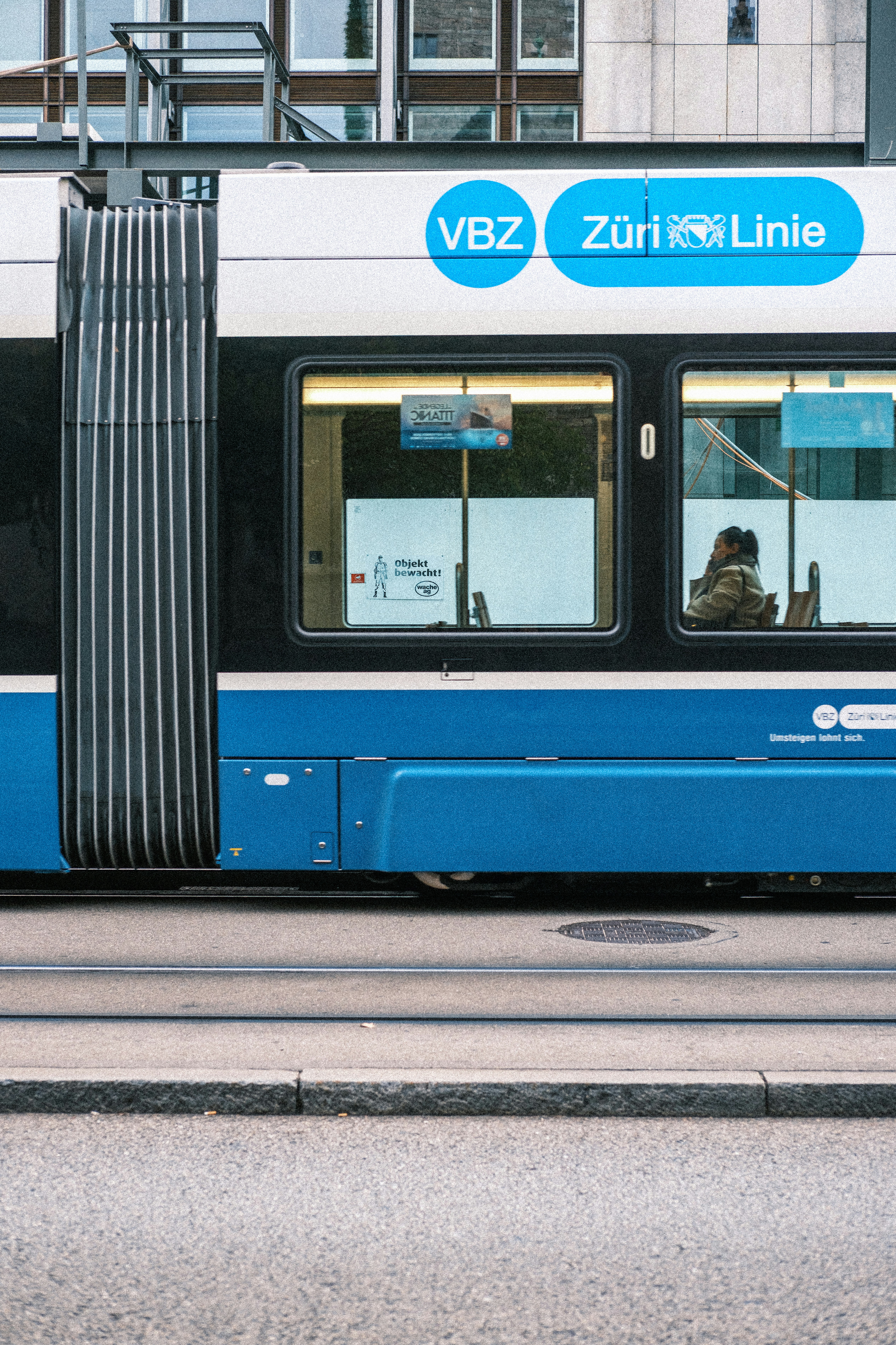 Blue Line, Quiet Moment: Commuter Inside a Zurich Tram