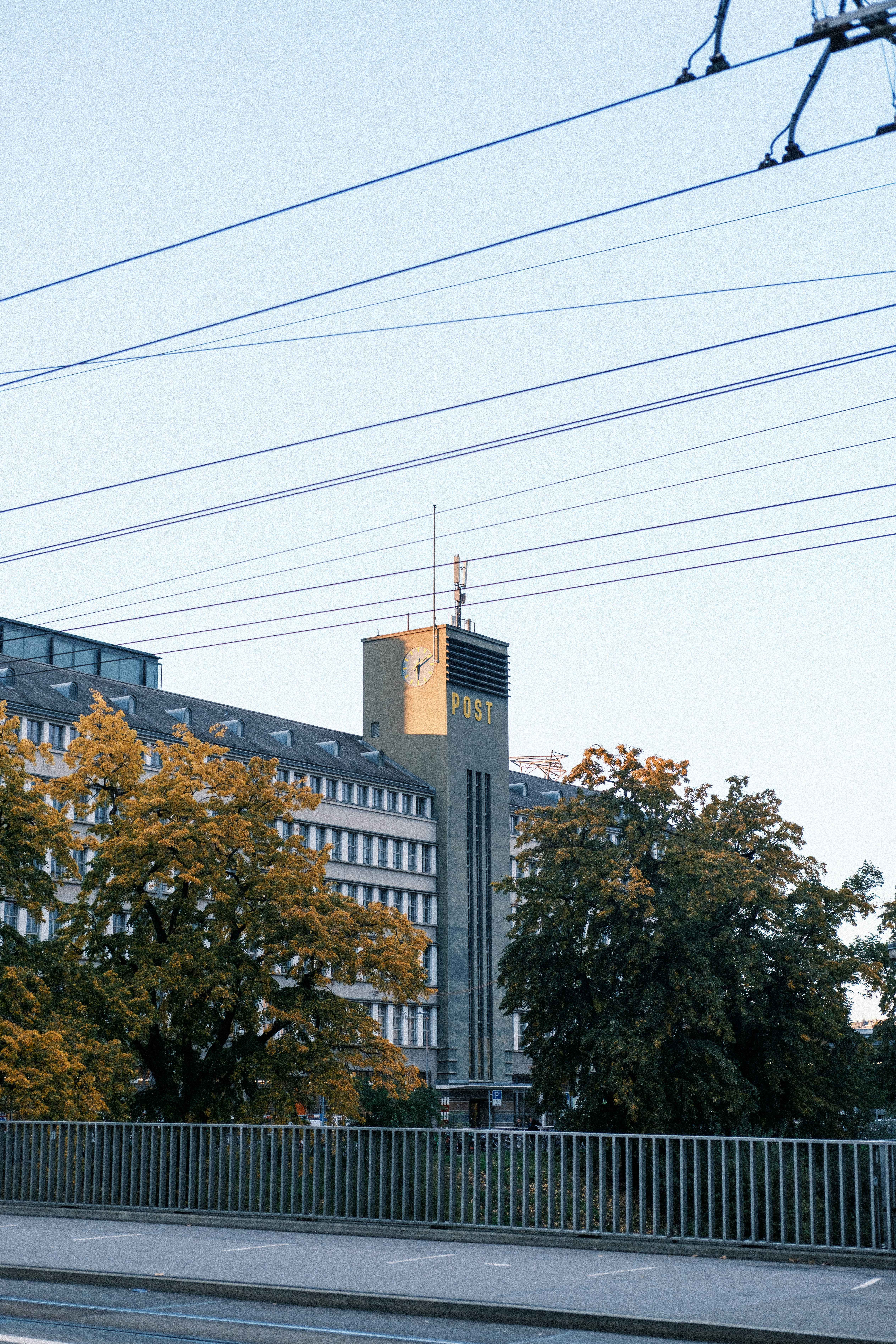 Urban Clocktower Overlooking a Quiet Street