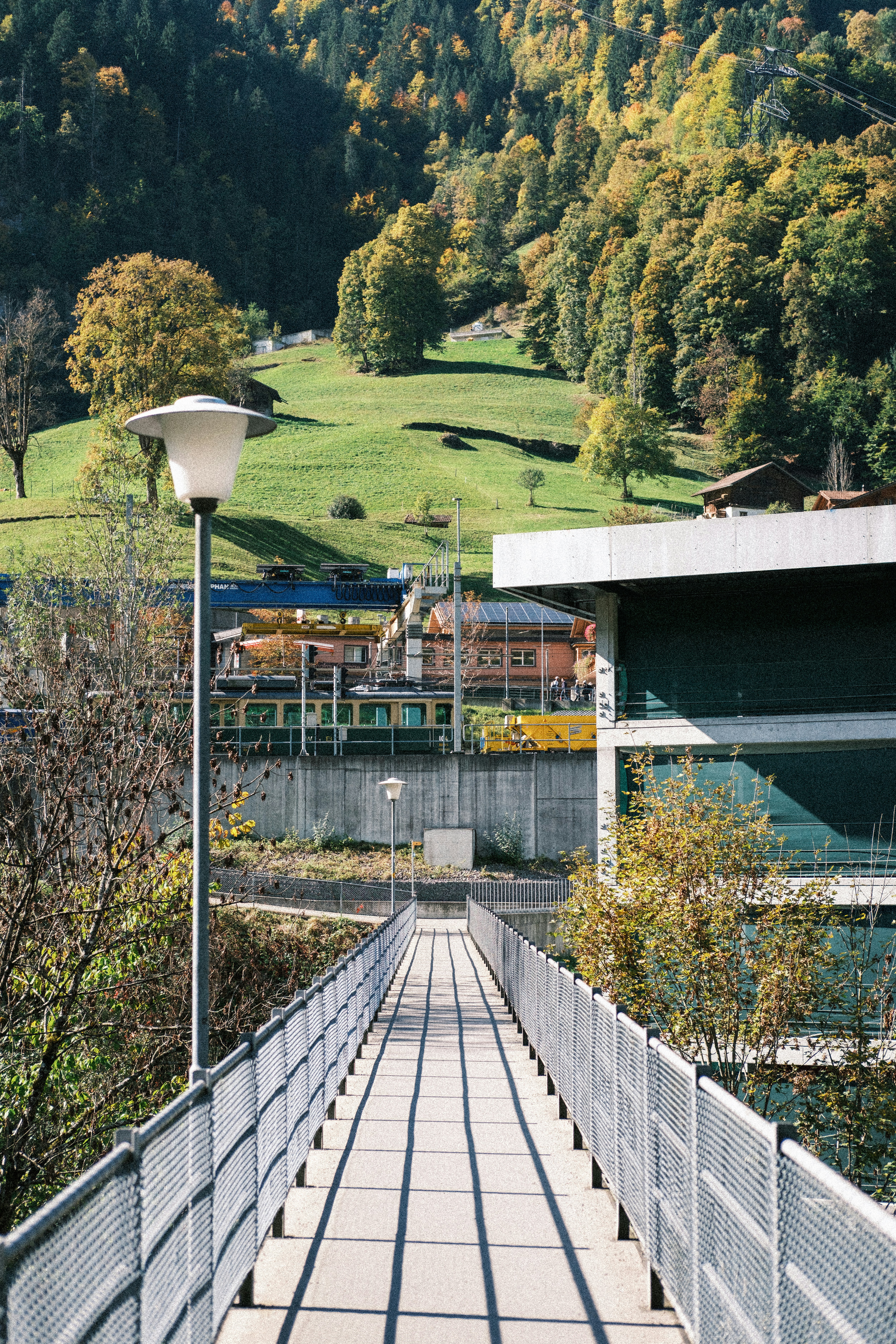 Bridge to the hillside village: a sunlit path through urban-rural contrast