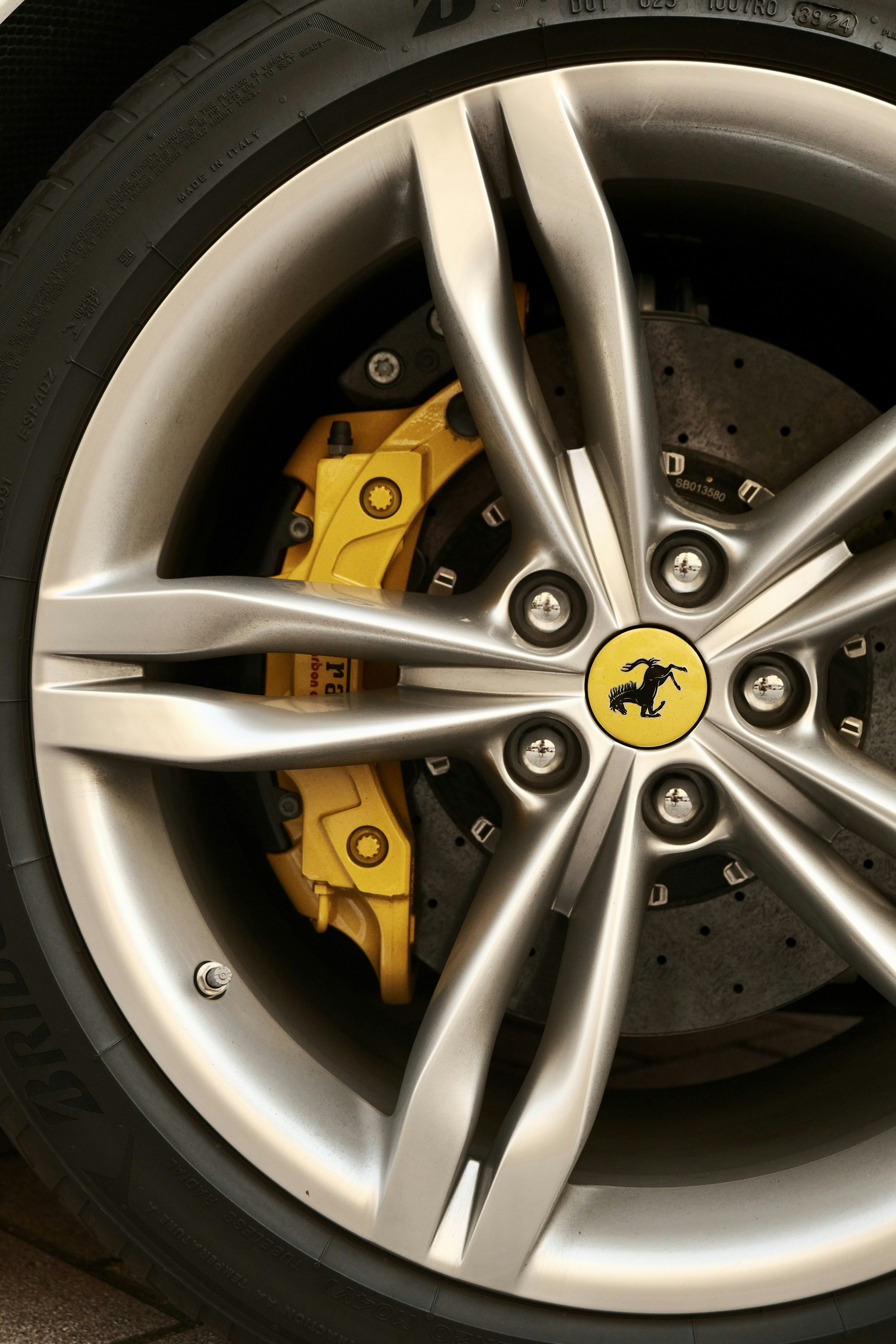 Yellow Brake Caliper as Crown: Ferrari Wheel Details