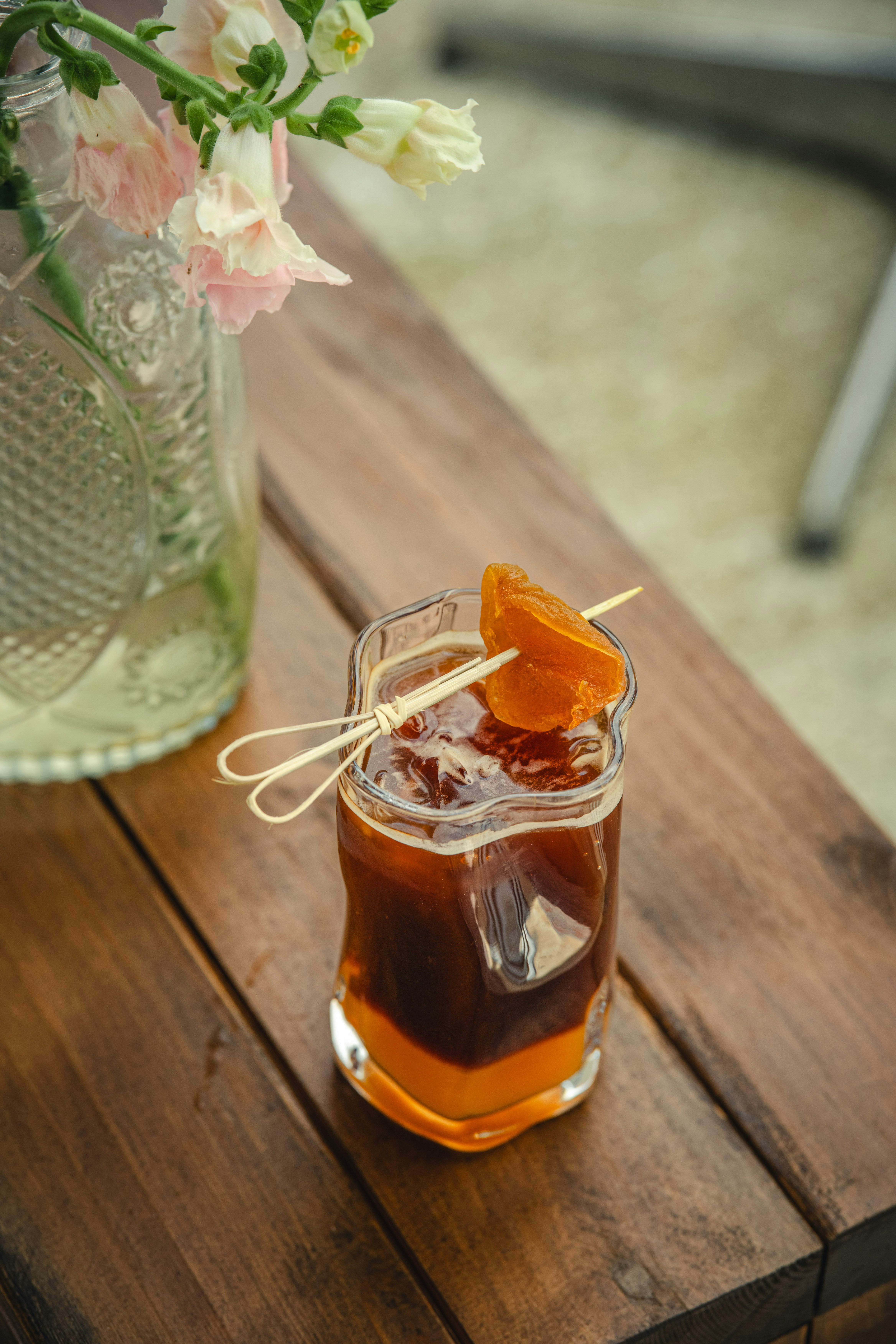 Amber Iced Brew at the Wood Table