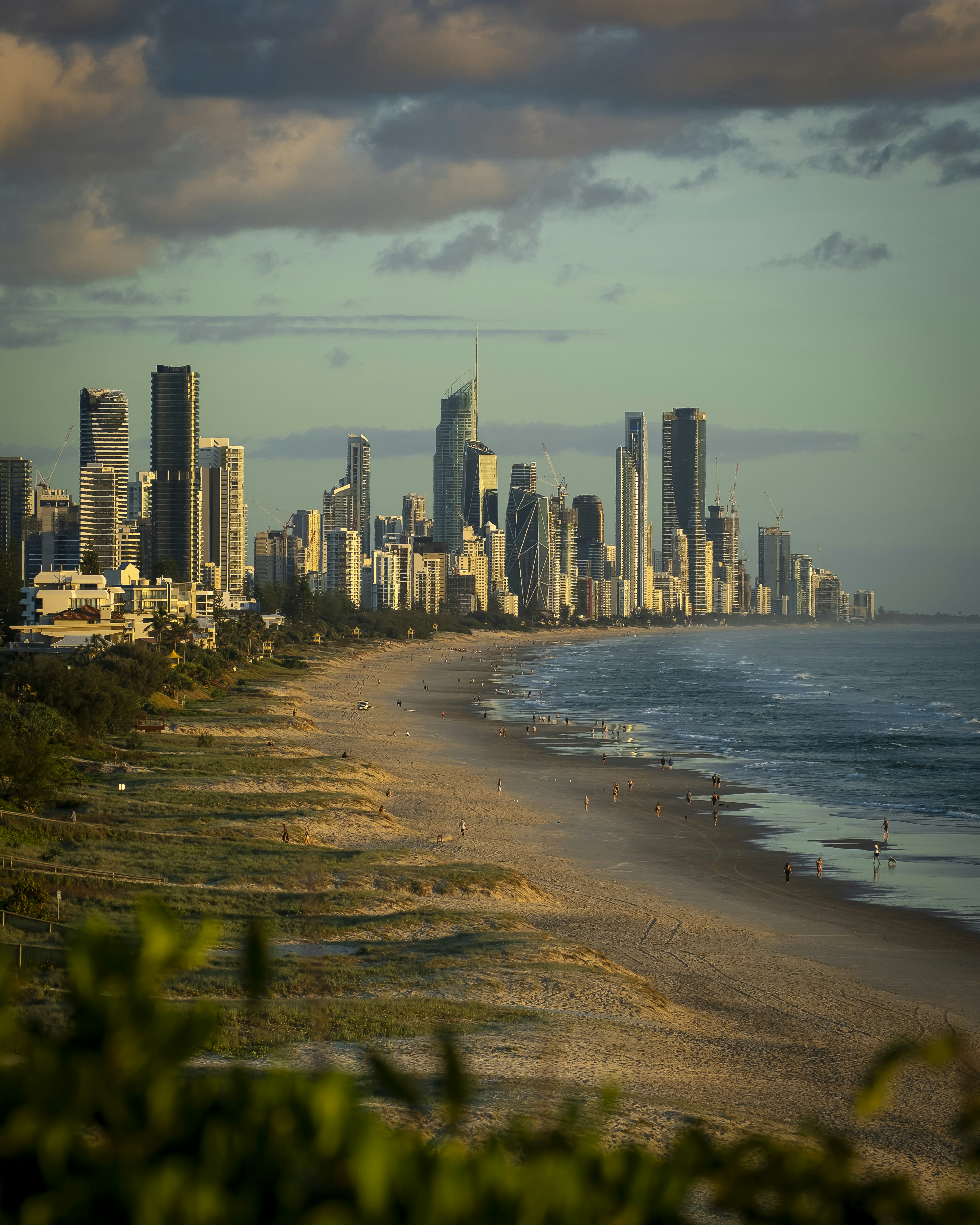 Golden Beachfront Skyline at Dusk
