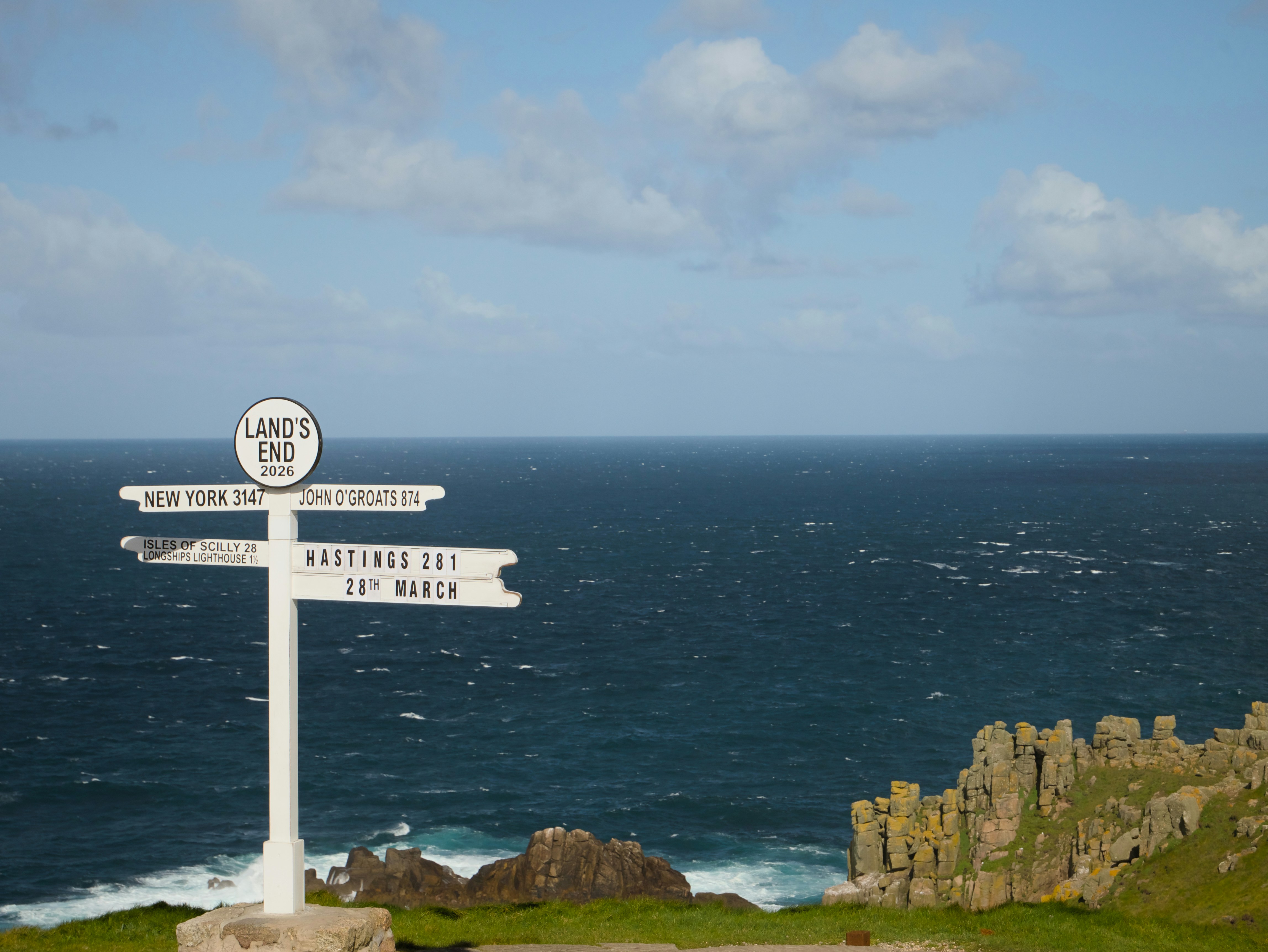 Lighthouse Signpost Overlooking a Turbulent Atlantic