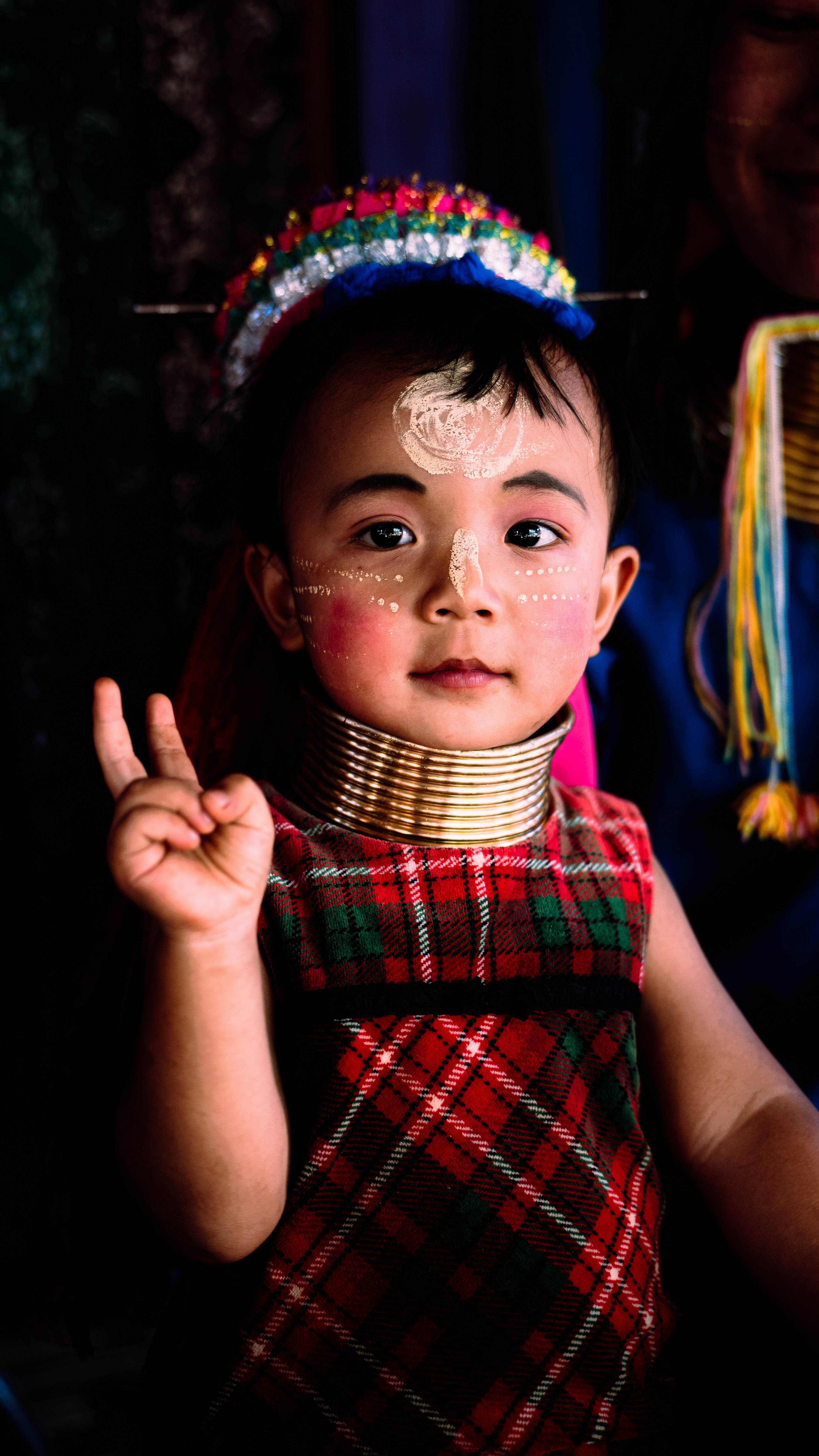 Portrait of a Little Thai Bride: Cheerful Veil and Brass Neck Rings