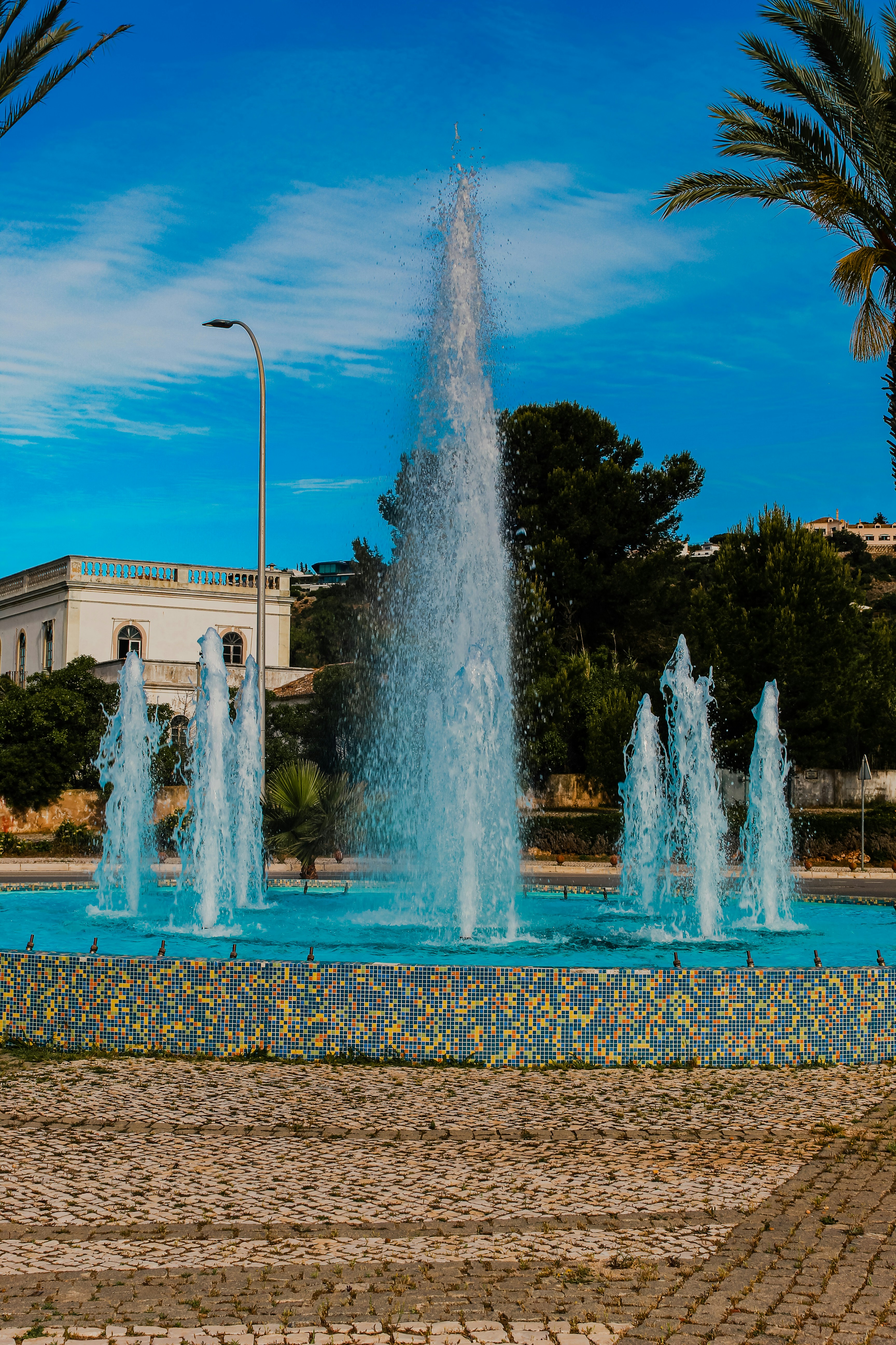 Central Fountain Spire: A Clear Day in the Plaza